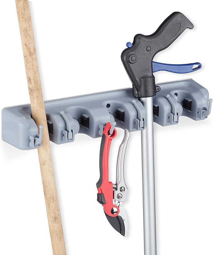 Relaxdays Utility Holder, Wall-Mounted, 5 Clamp Holders, 6 Folding ...