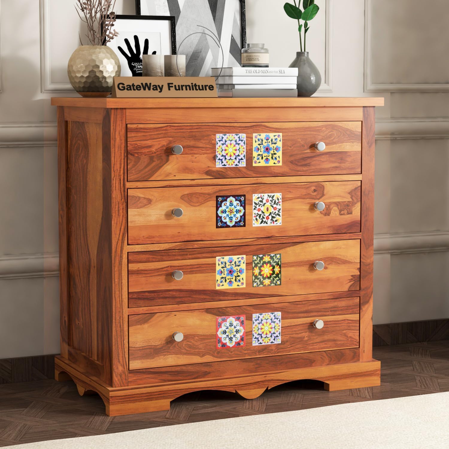 GateWay Furniture Solid Sheesham Wood Wooden Chest of Drawers with 4 ...