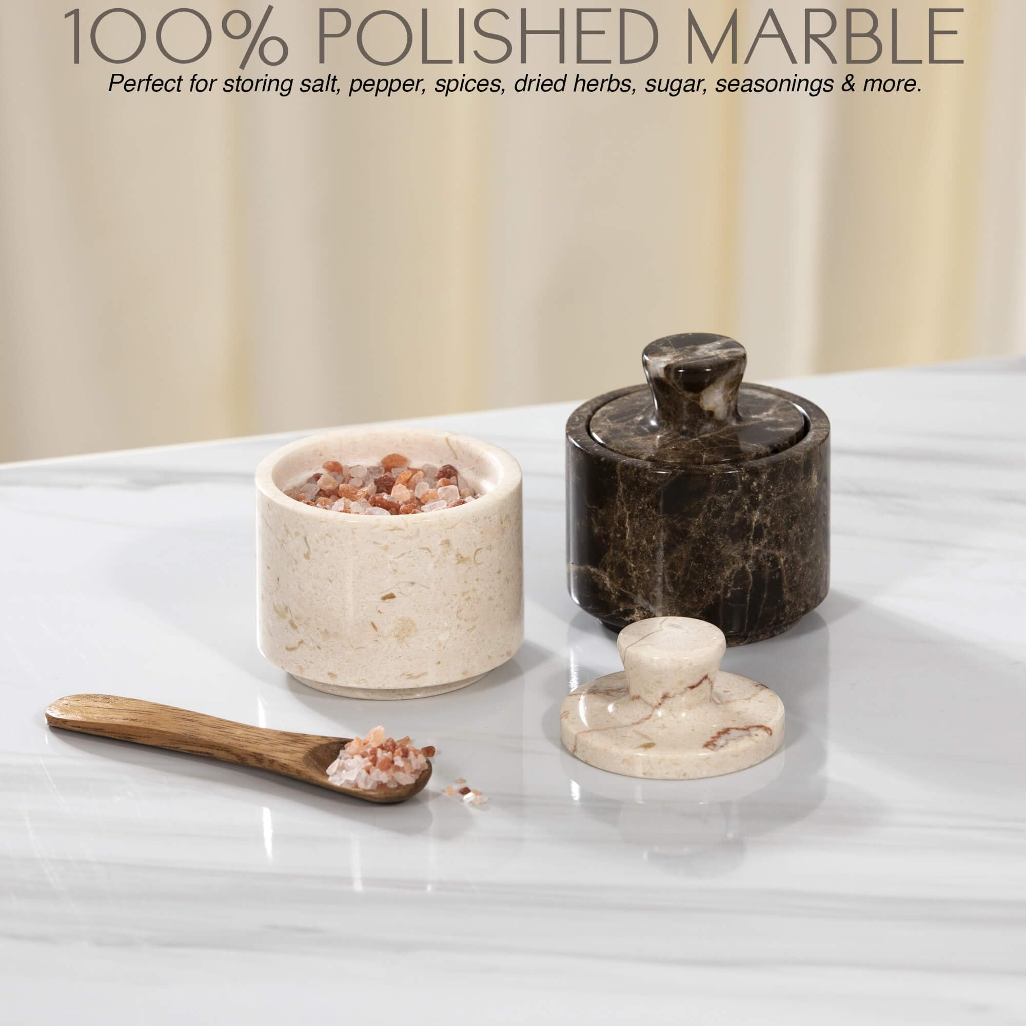 Marble Salt Pepper Container Marble Salt Cellar With Lid And Spoon 3''