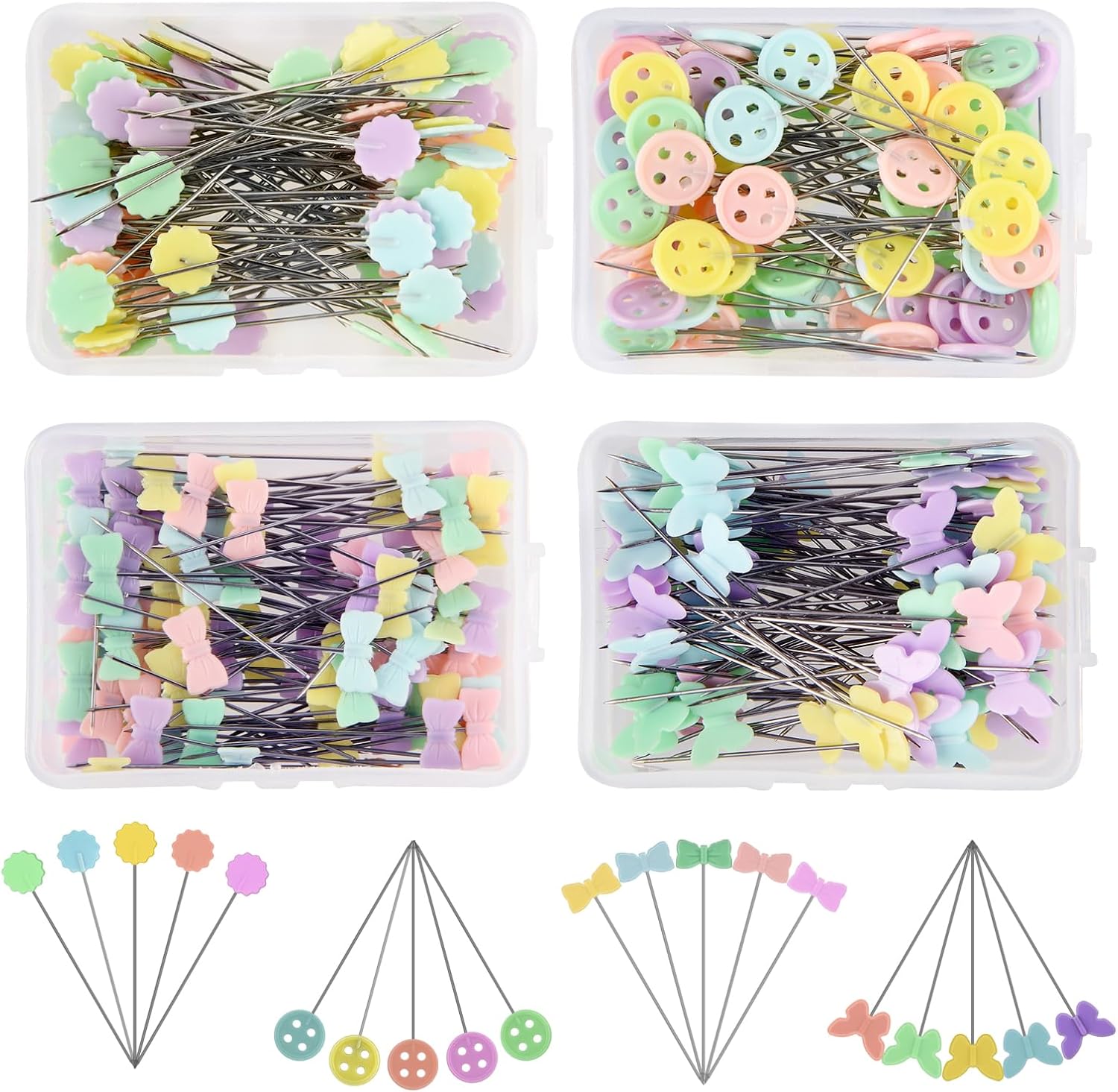 TIESOME 400 Pcs Flat Head Straight Pins Set, Sewing Flat Head Pins Kits ...