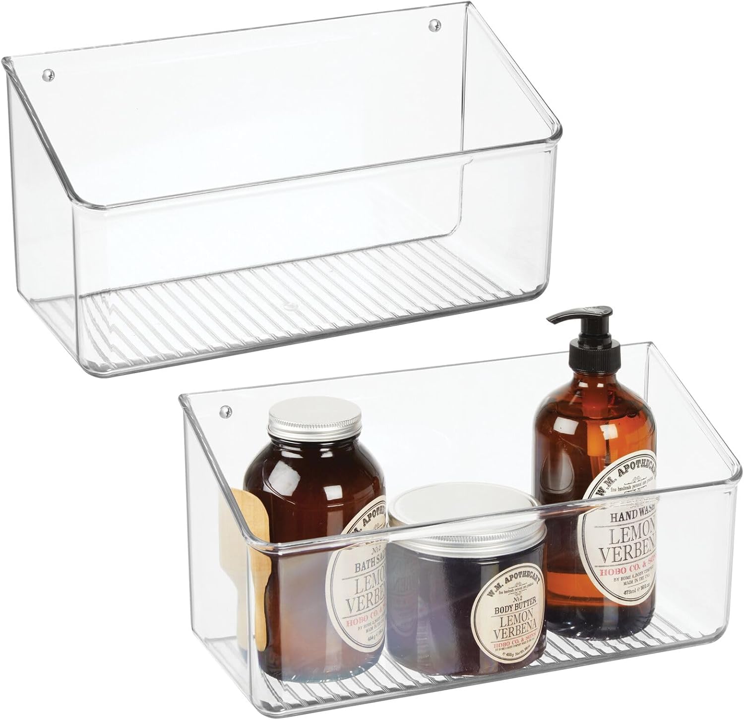 mDesign Set of 2 Wall Mounted Storage Tray – Deep Hanging Plastic Tray ...