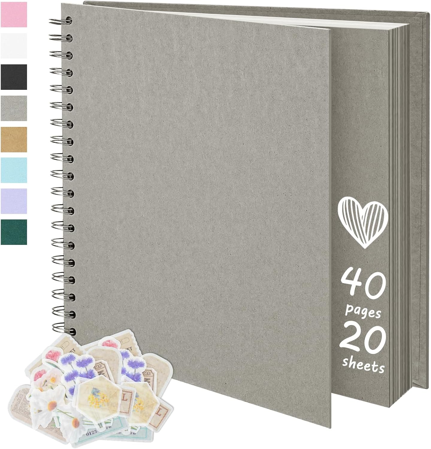 8X8 Inch DIY Scrapbook Photo Album, Kraft Blank Paper Scrap Book 40 ...