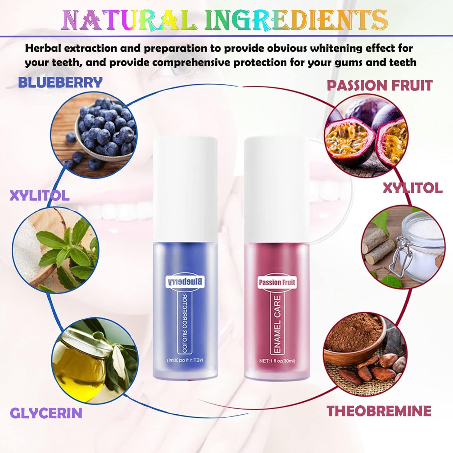 Colour Corrector Toothpaste, Blueberry Teeth Whitening Booste, Passion ...