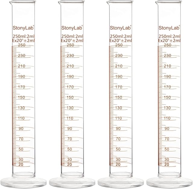 Stonylab 4 Pack Borosilicate Glass 250ml Heavy Wall Graduated Cylinder ...