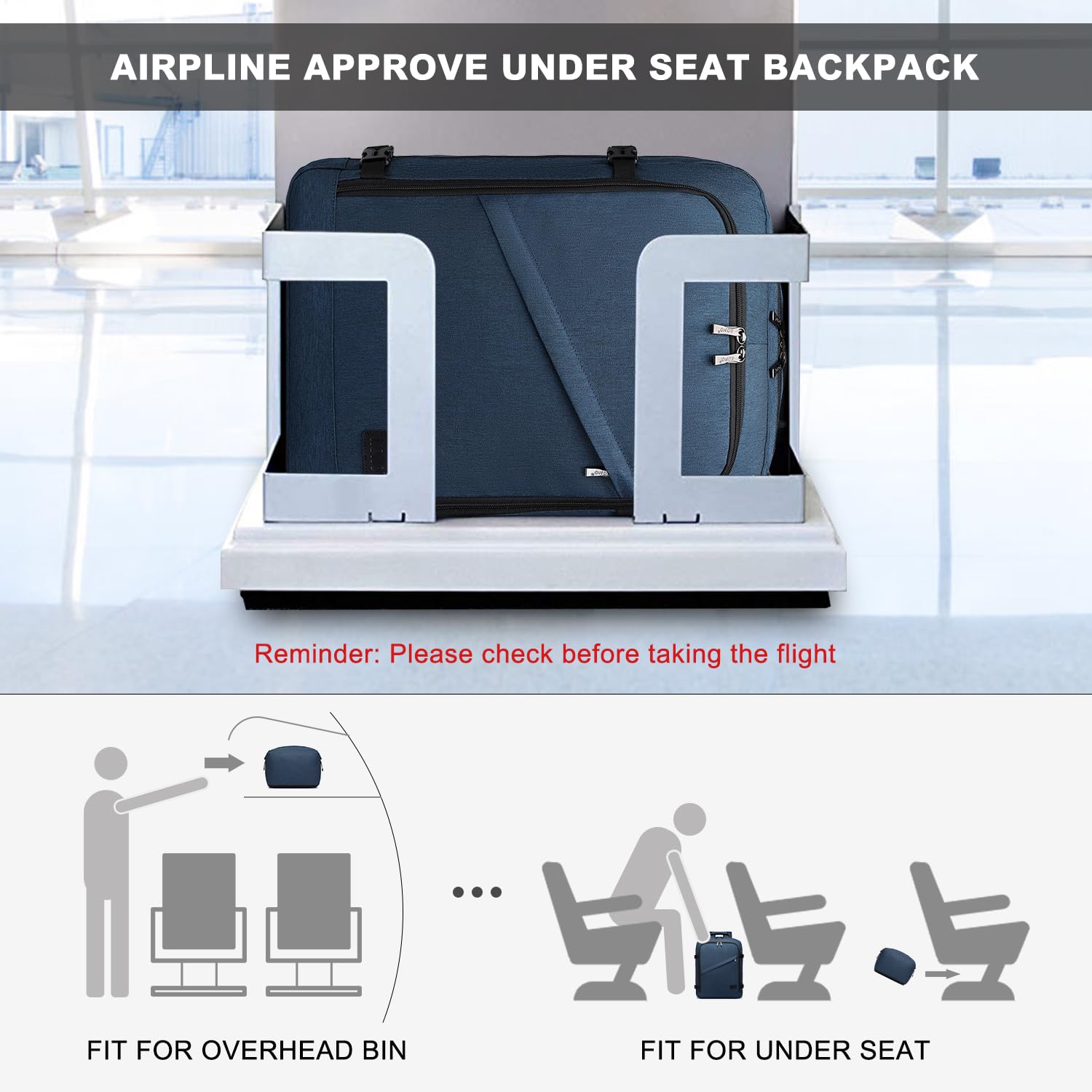 Snapklik.com : Kono Carry On Backpack, 18" Airplane Approved Under Seat ...