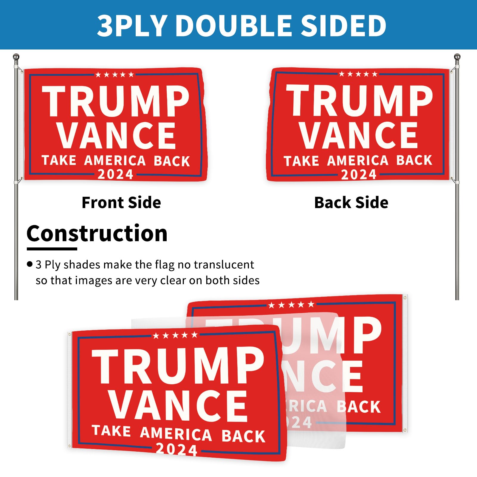 Snapklik.com : Probsin Trump Vance 2024 Flag 3x5 Ft Double Sided Trump ...