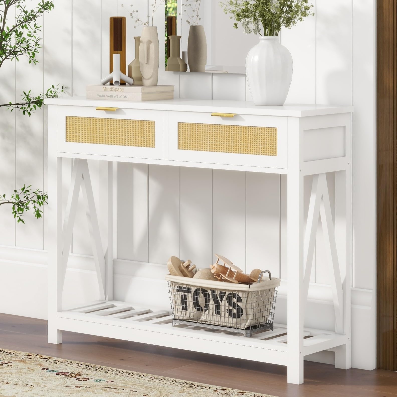 Amazon.com: FTZxHKLX Boho Rattan Entryway Console Table, Narrow Entry ...