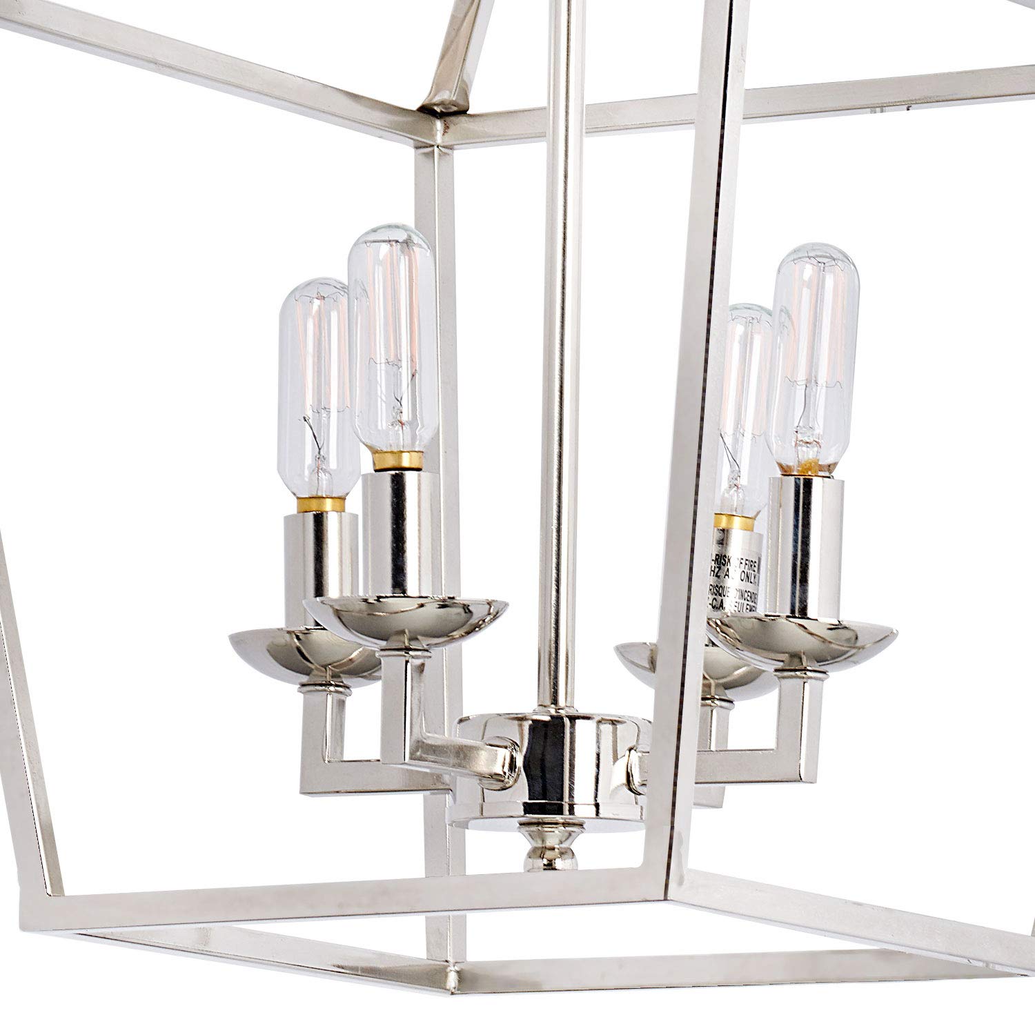 MOTINI 4-Light Silver Lantern Pendant Light Polished Nickel Finish ...