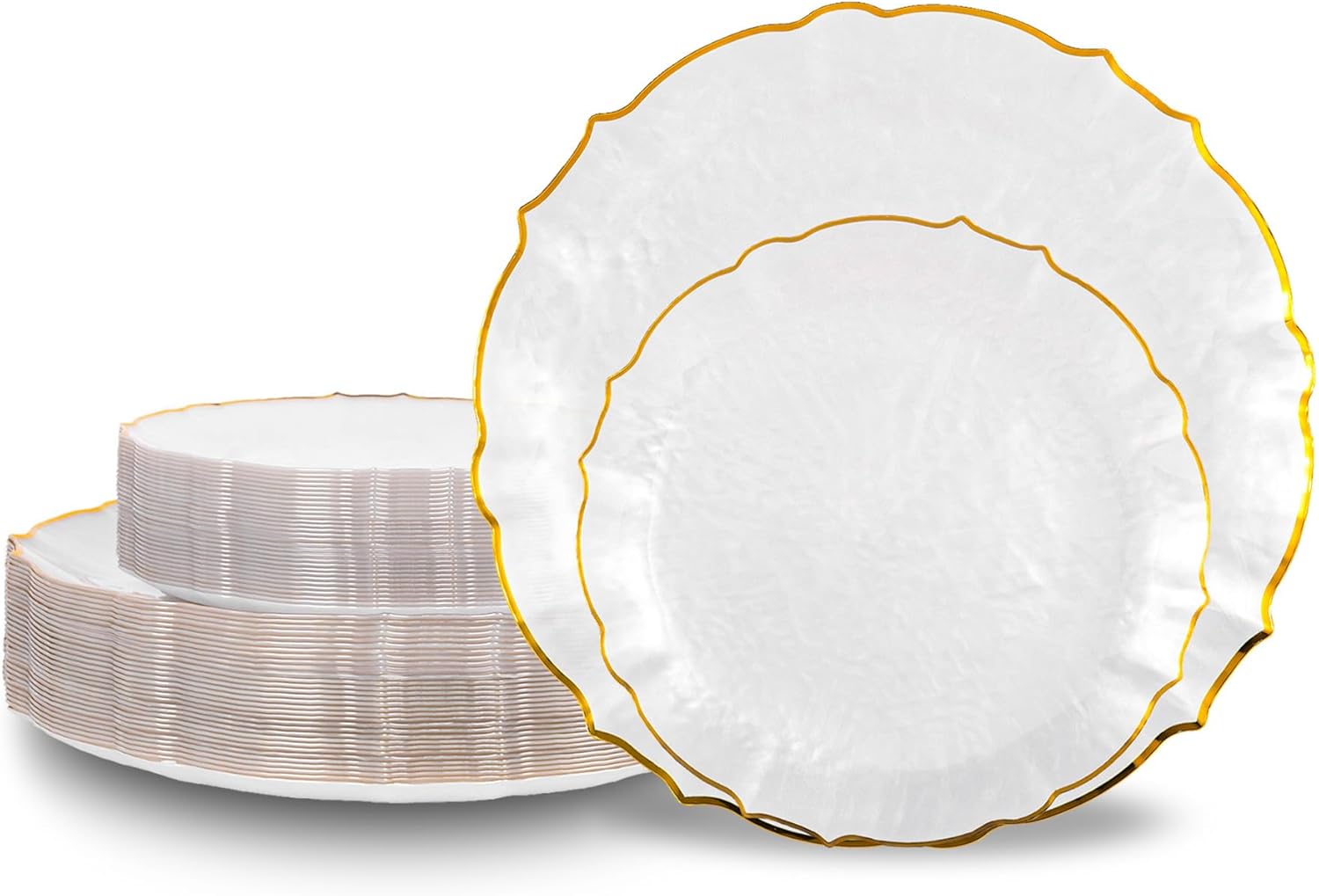 Amazon.com: Lullaby 50pcs Translucent‌ White Plastic Plates with Gold ...