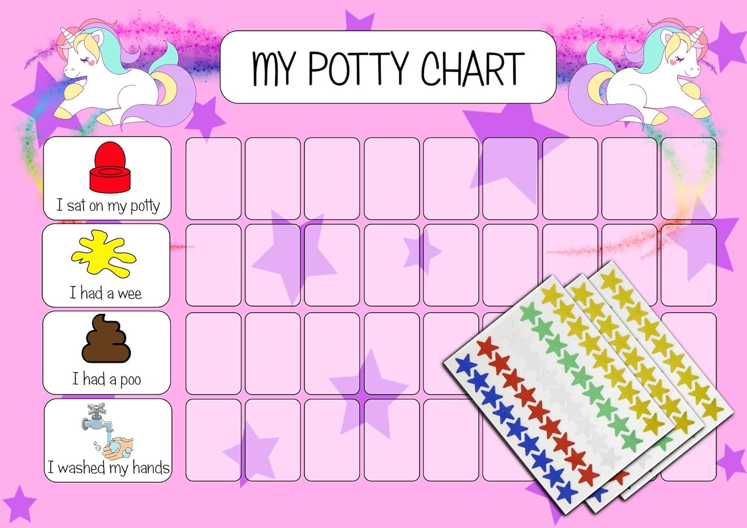kids2learn Personalised Unicorn Potty Training Reward Chart & 135 ...