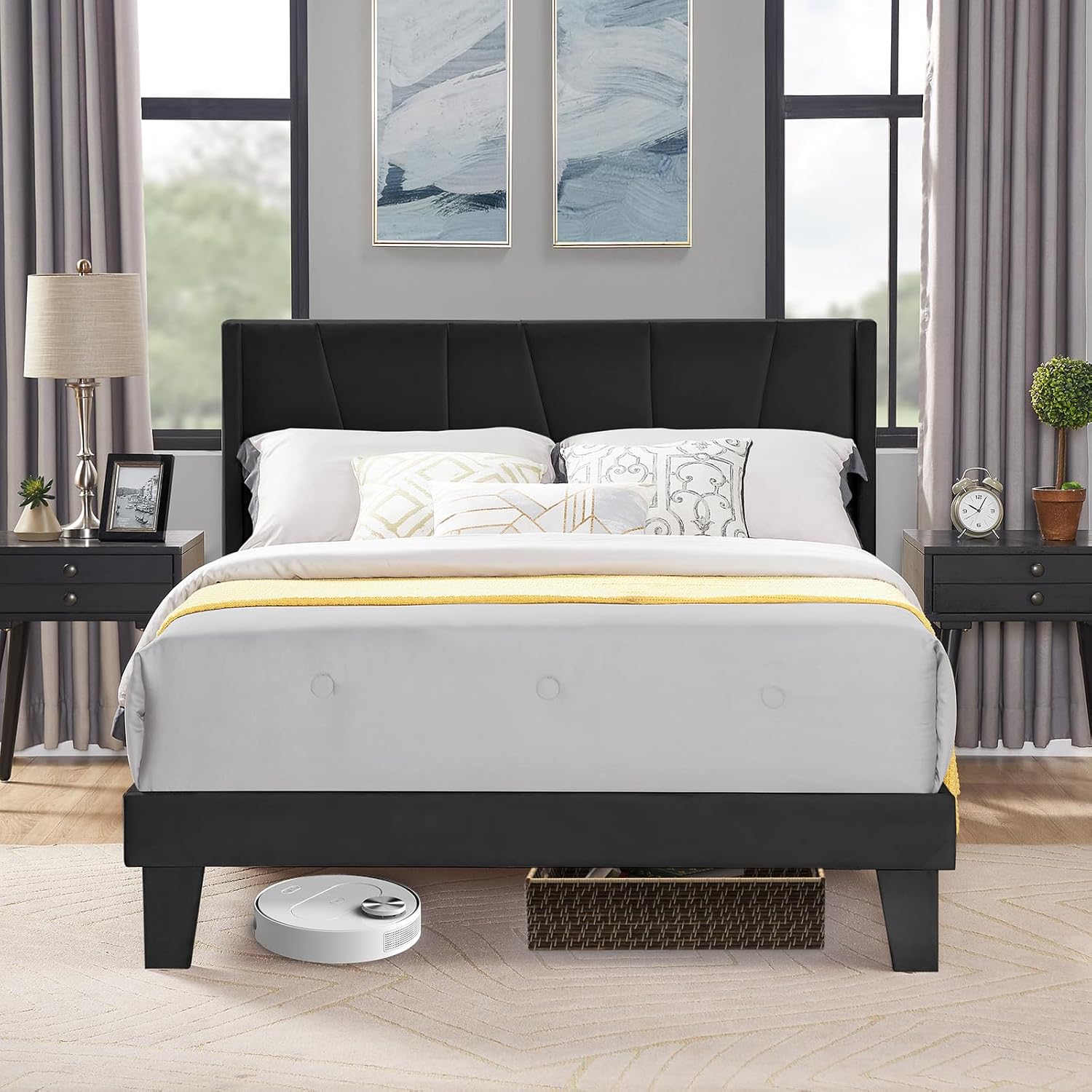 Amazon.com: AMERHOMY Modern Black Bed Frame Full with Upholstered ...