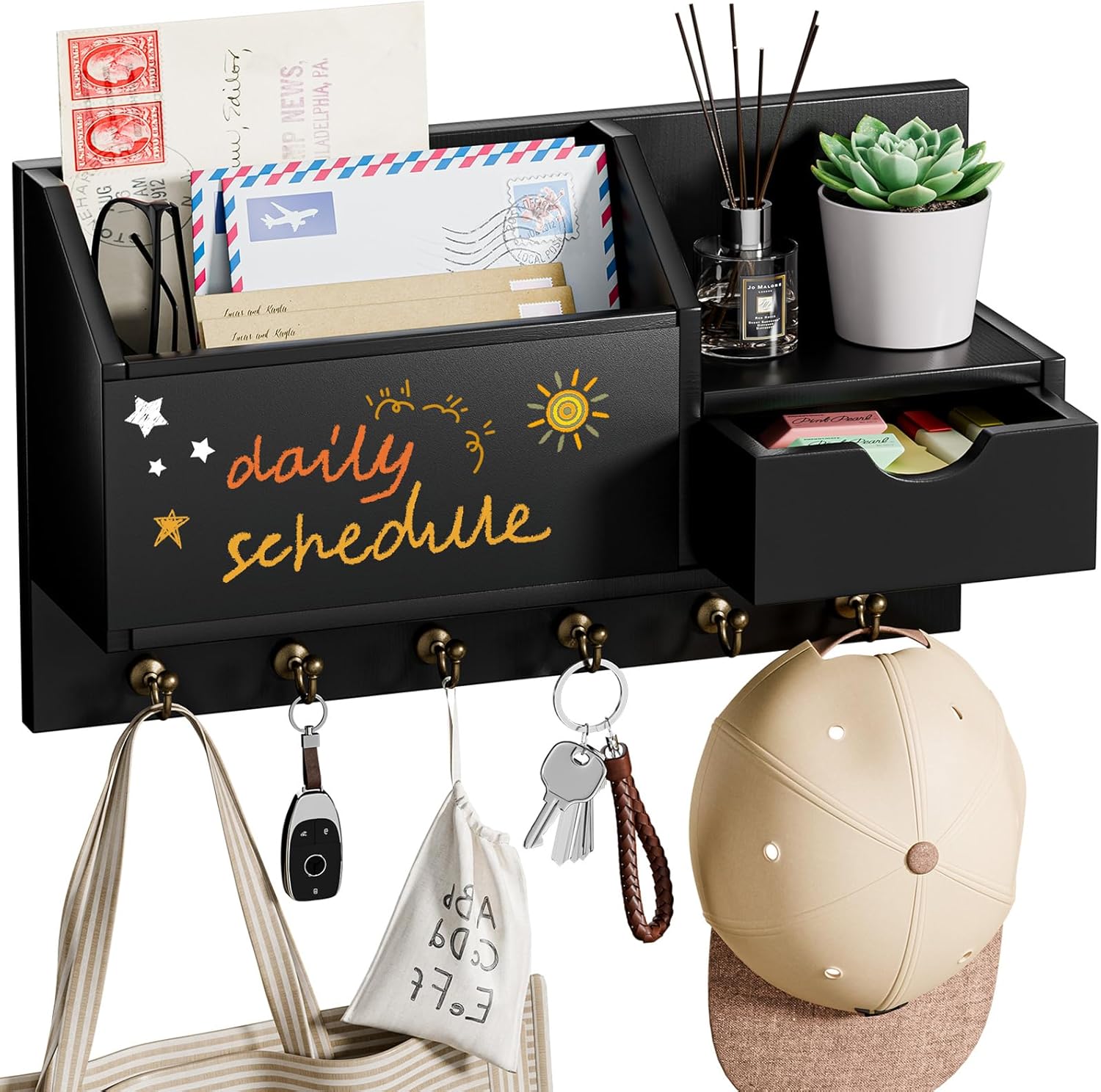 Amazon.com: fanado Wooden Key Holder Wall Mount, Key and Mail Holder ...