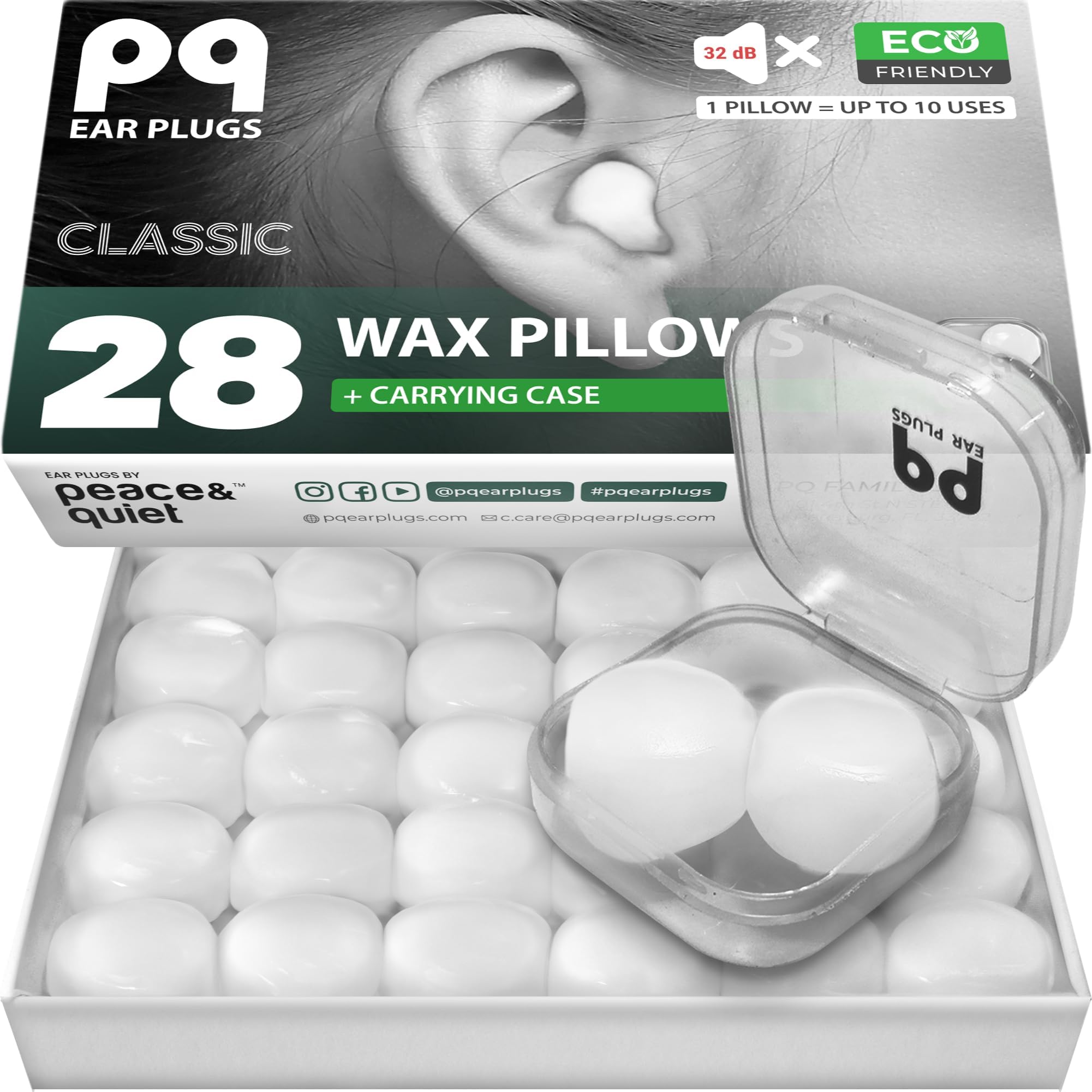Amazon.com: Peace&Quiet Wax Ear Plugs for Sleeping, Swimming - 50 Noise ...
