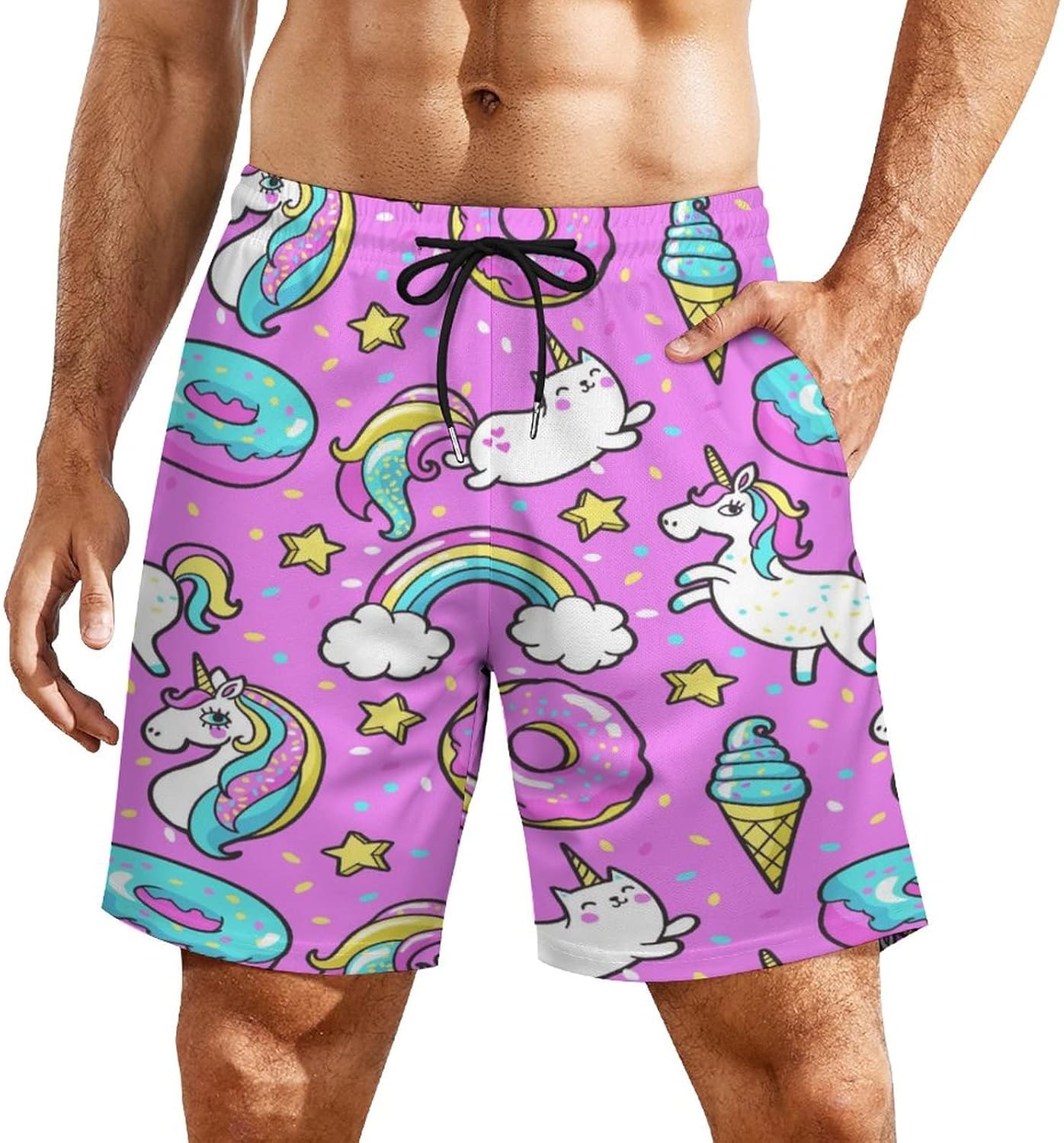Amazon.com: Cartoon Unicorns Donut Rainbow Men's Swim Trunks Quick Dry ...