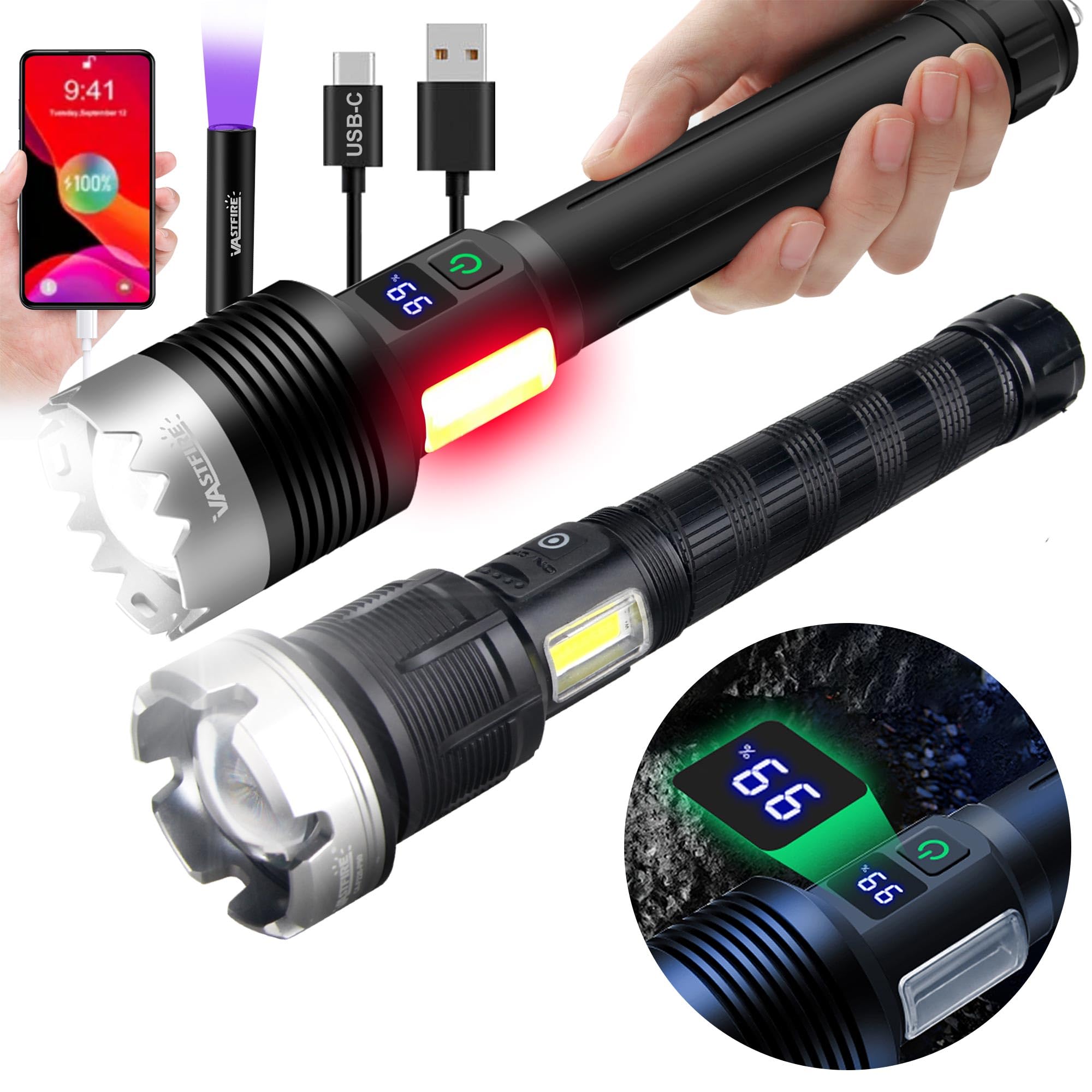 Buy VASTFIRE2 Pack Rechargeable Flashlights High Lumens - Super Bright ...