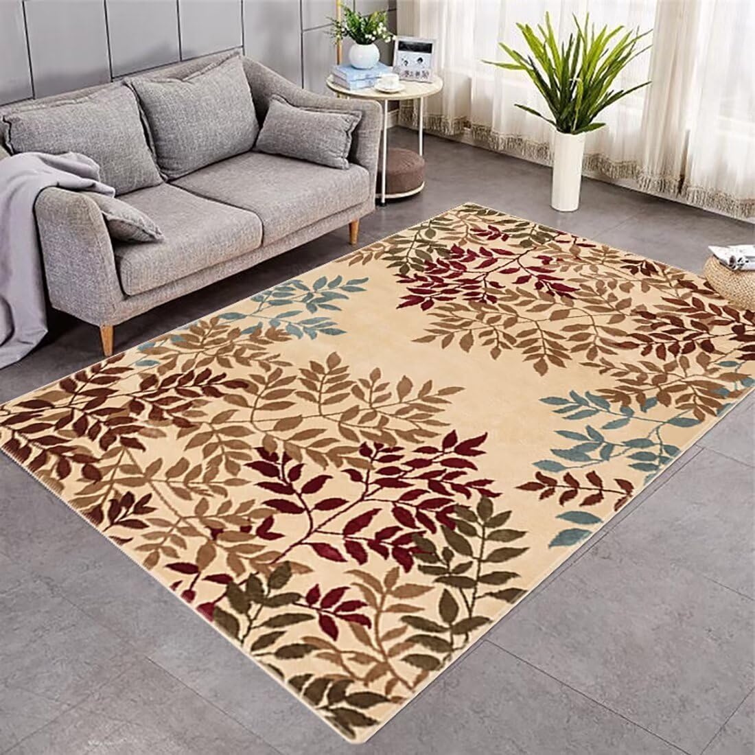 Amazon.com: Qkjtyt Natural Leaves Rugs Boho Botanical Print Mat High ...