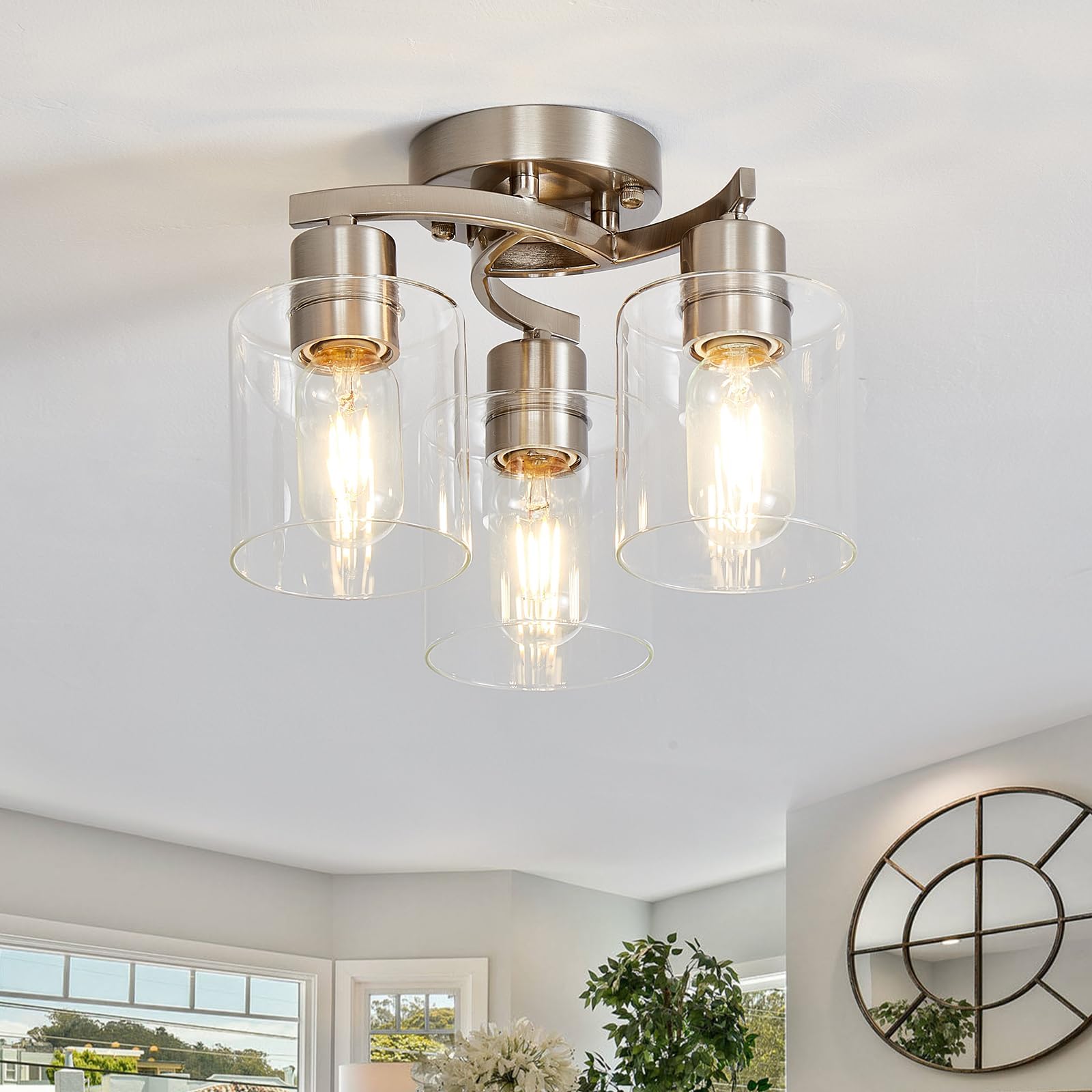 Doltoro Brushed Nickel Ceiling Light Fixtures, 3-Light Kitchen Light ...