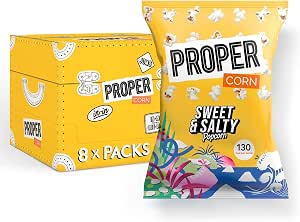 PROPERCORN Sweet & Salty Popcorn, 90g x 8, Sharing Bags, Natural Sea ...