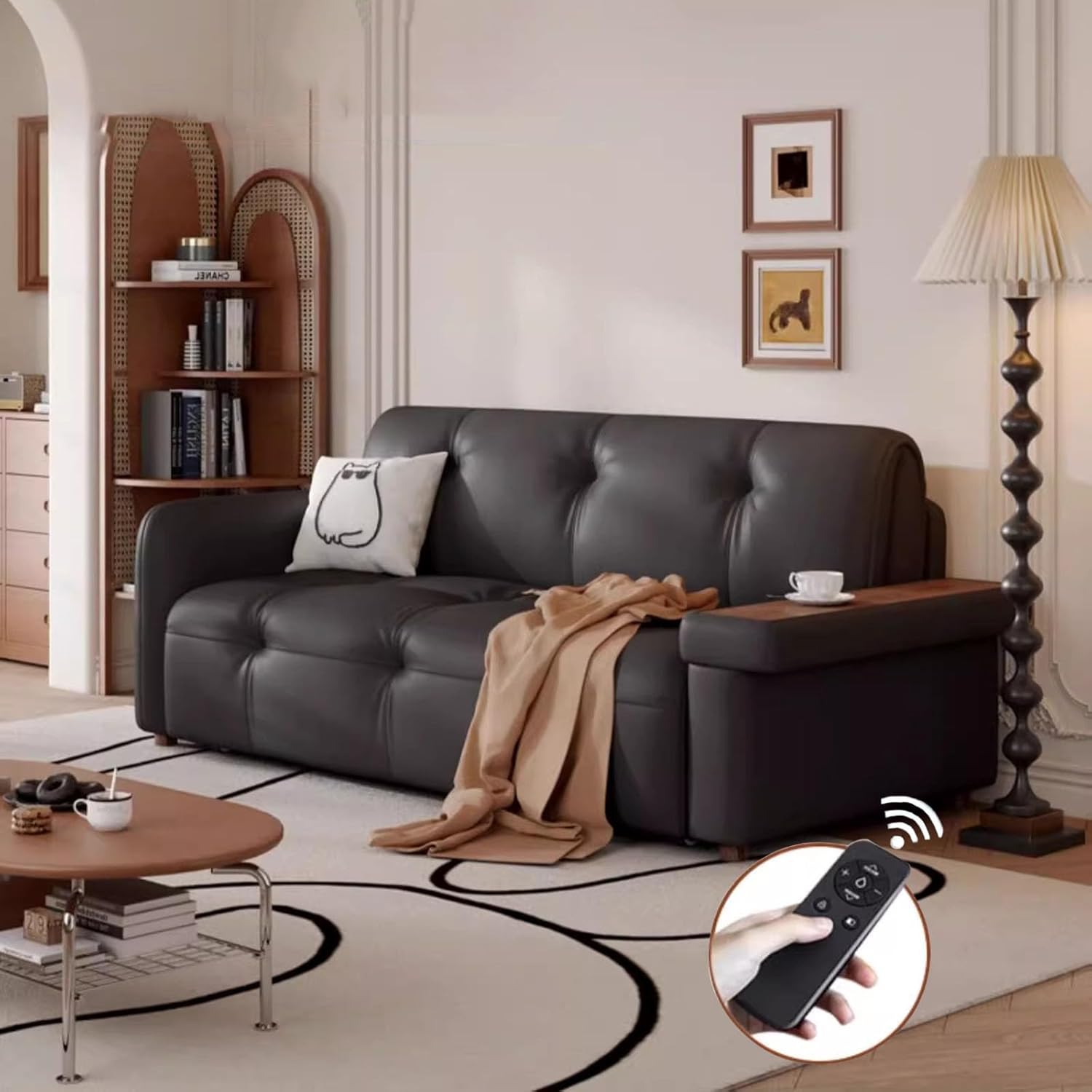 Electric Power Sofa Chair Convertible Bed, Faux Leather Futon Couch ...