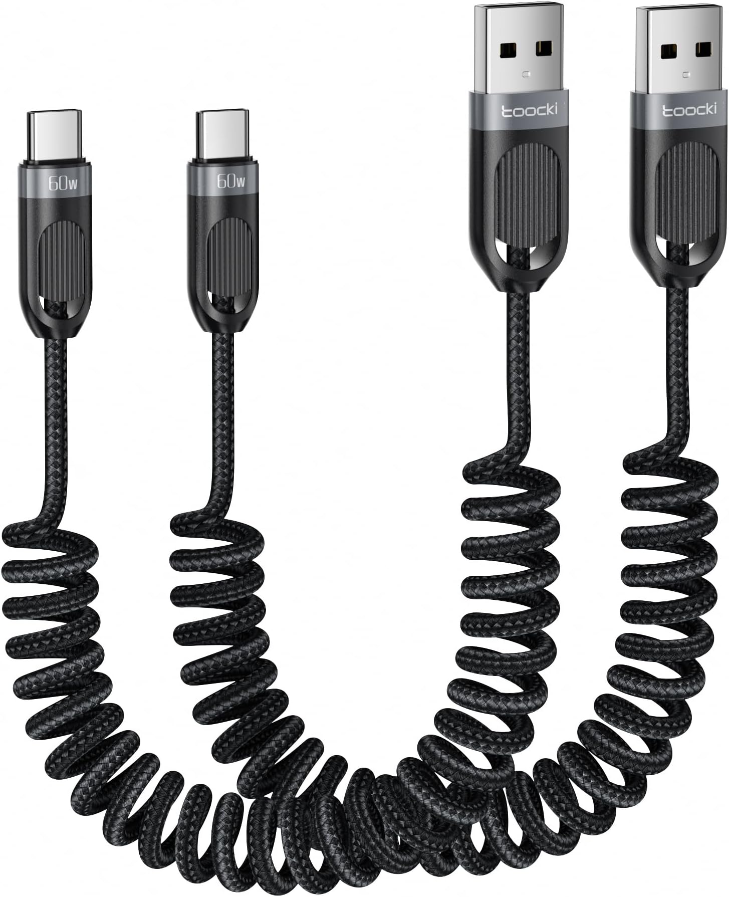 Coiled USB Type C Cable Angled USB C to USB A 2.0 Extension Cord 90 ...