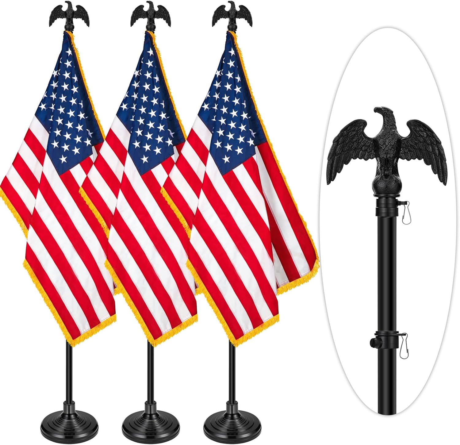 Amazon.com: 3 Pack 8FT Indoor American Flag Pole Kit, Deluxe Black ...