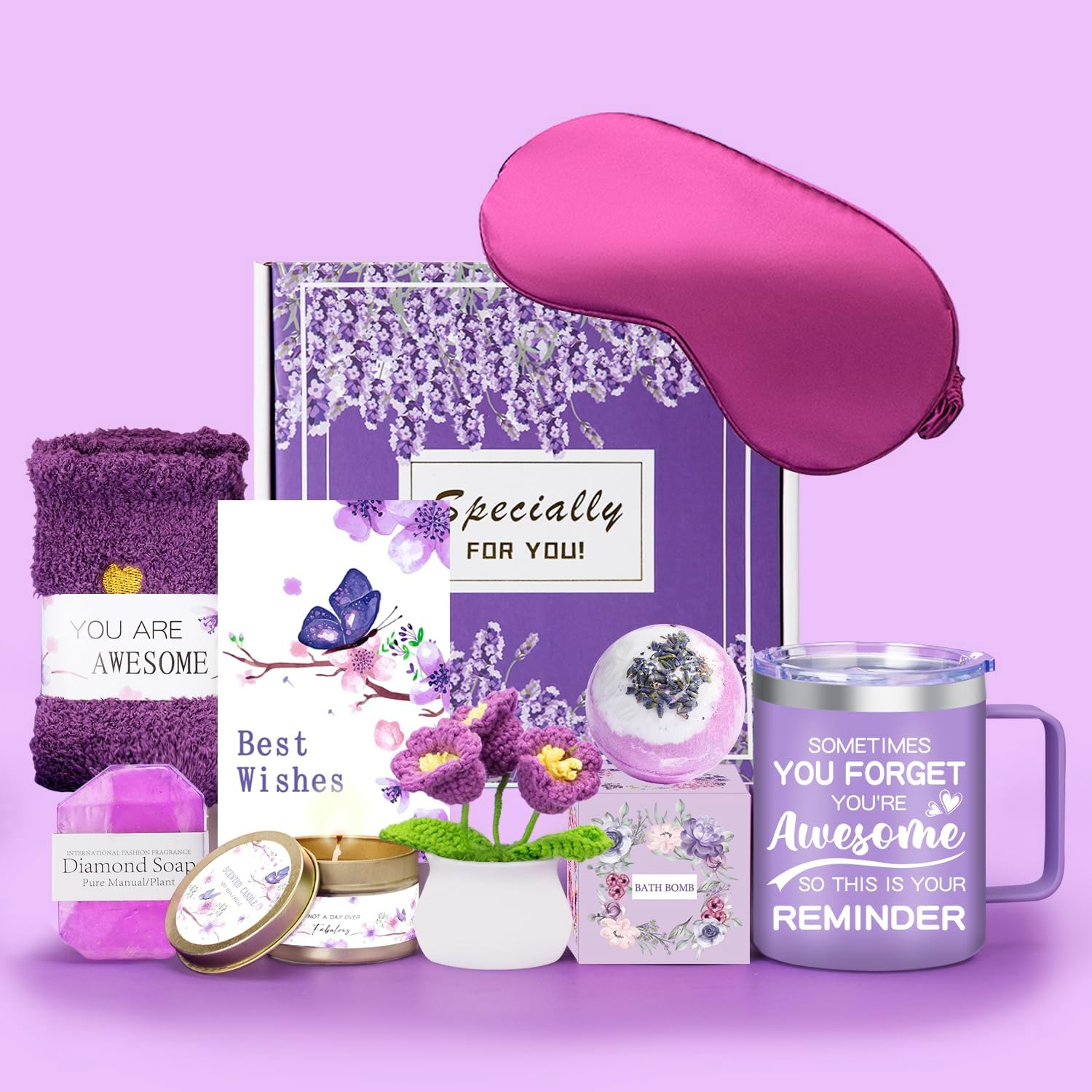 Amazon.com : Gifts Basket for Women & Teen Girls Purple Relaxing Bath ...