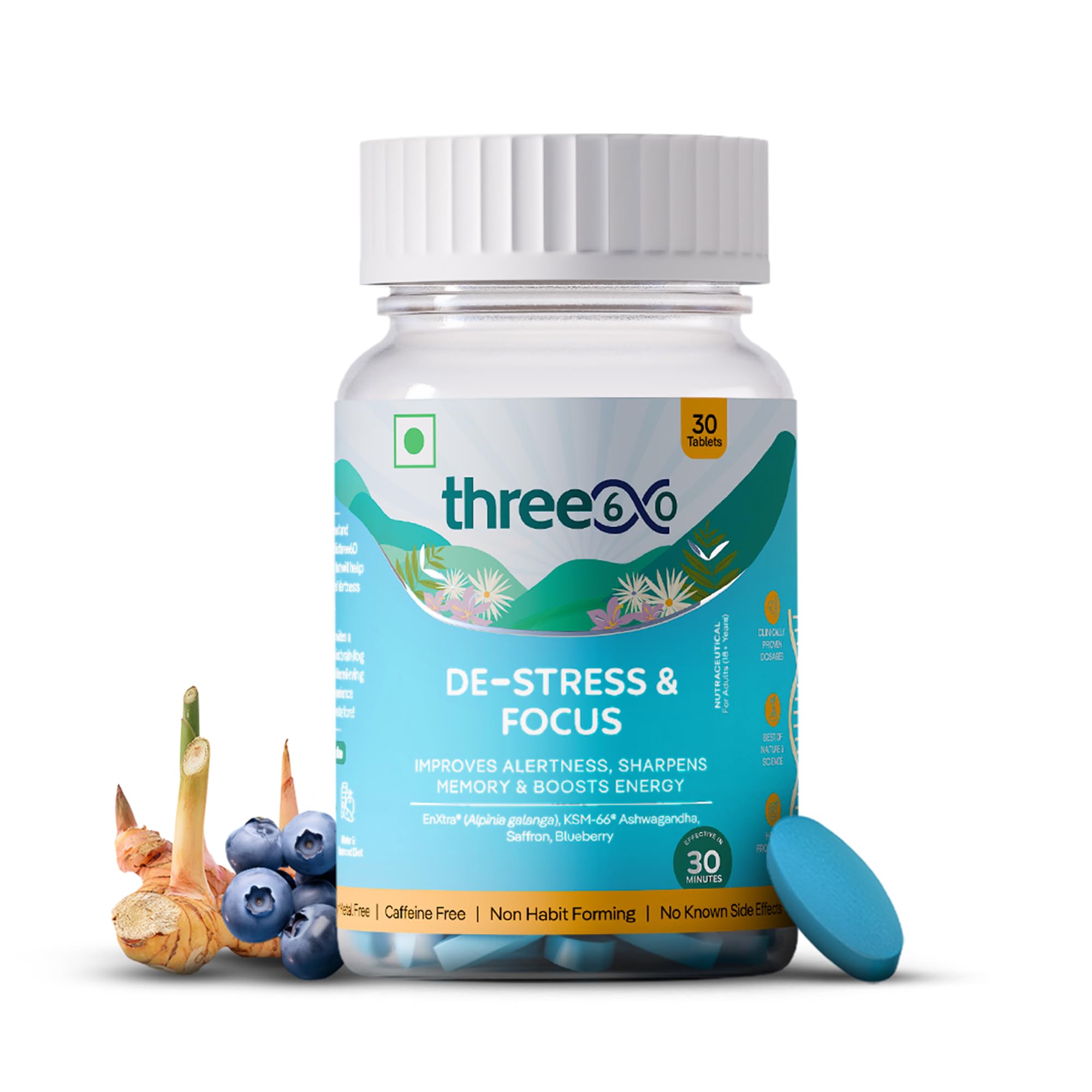 three60 DE-STRESS & FOCUS Tablets | Boosts Focus and Sharpens Memory ...