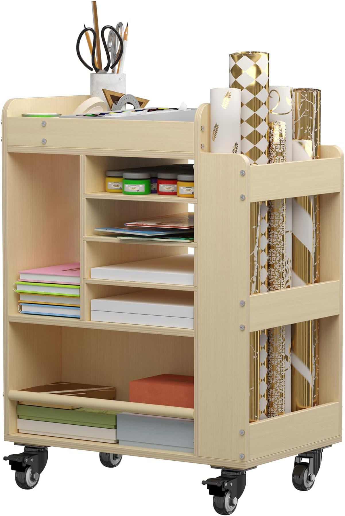 Amazon.com: Art Cart- Wooden Rolling Craft Storage for Wrapping Paper ...