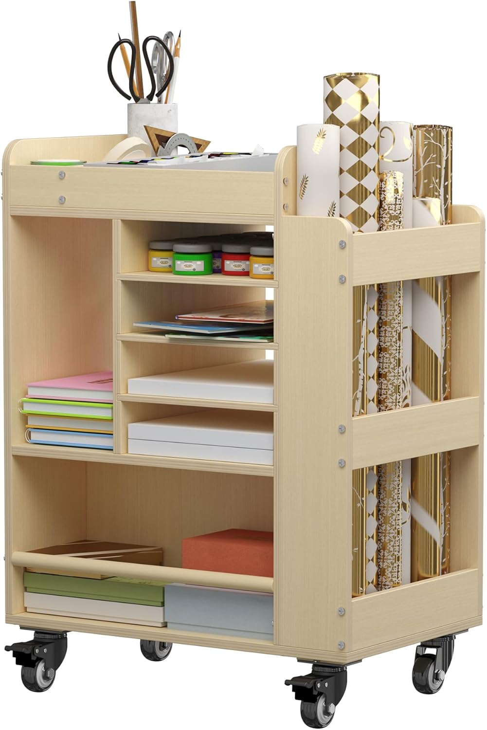 Amazon.com: Art Cart- Wooden Rolling Craft Storage for Wrapping Paper ...
