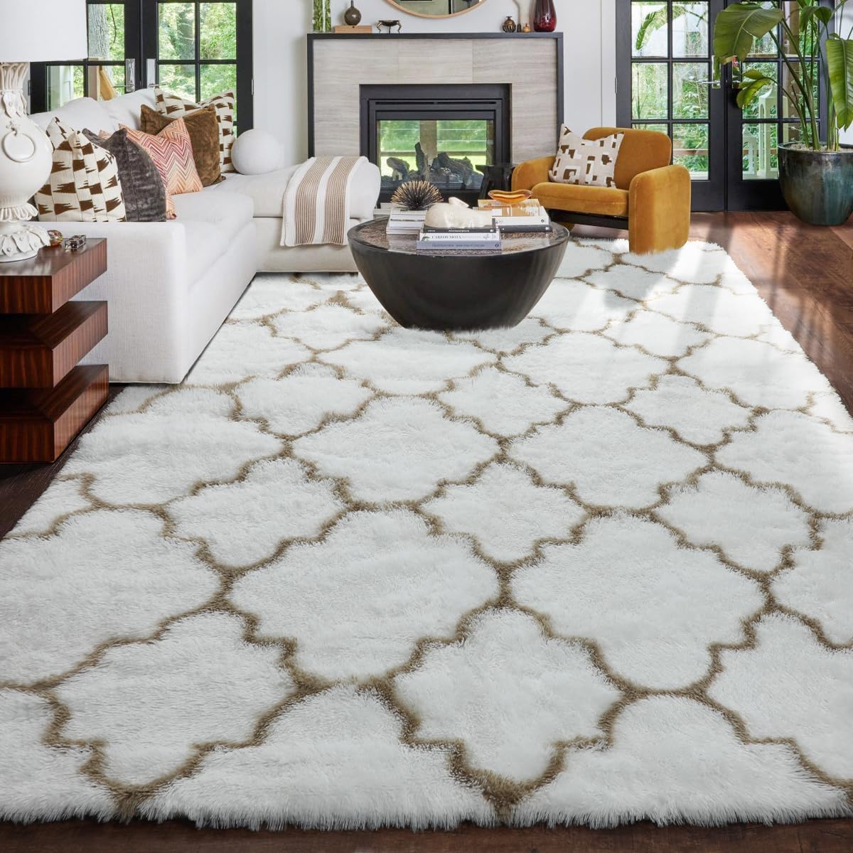 Amazon.com: Amdrebio White and Beige Rugs for Living Room, 7x10 Rug ...