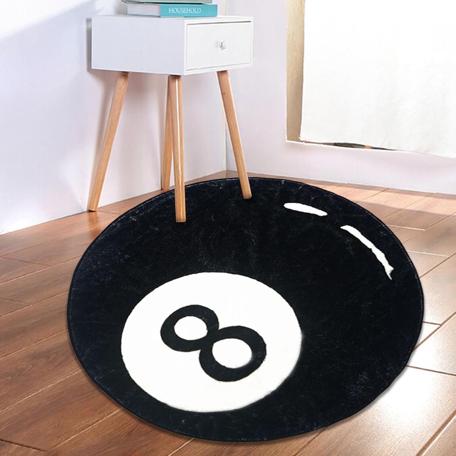 Amazon.com: 8 Ball Rug, 32" Black Round Area Rug, Cute Black Floor Rug ...