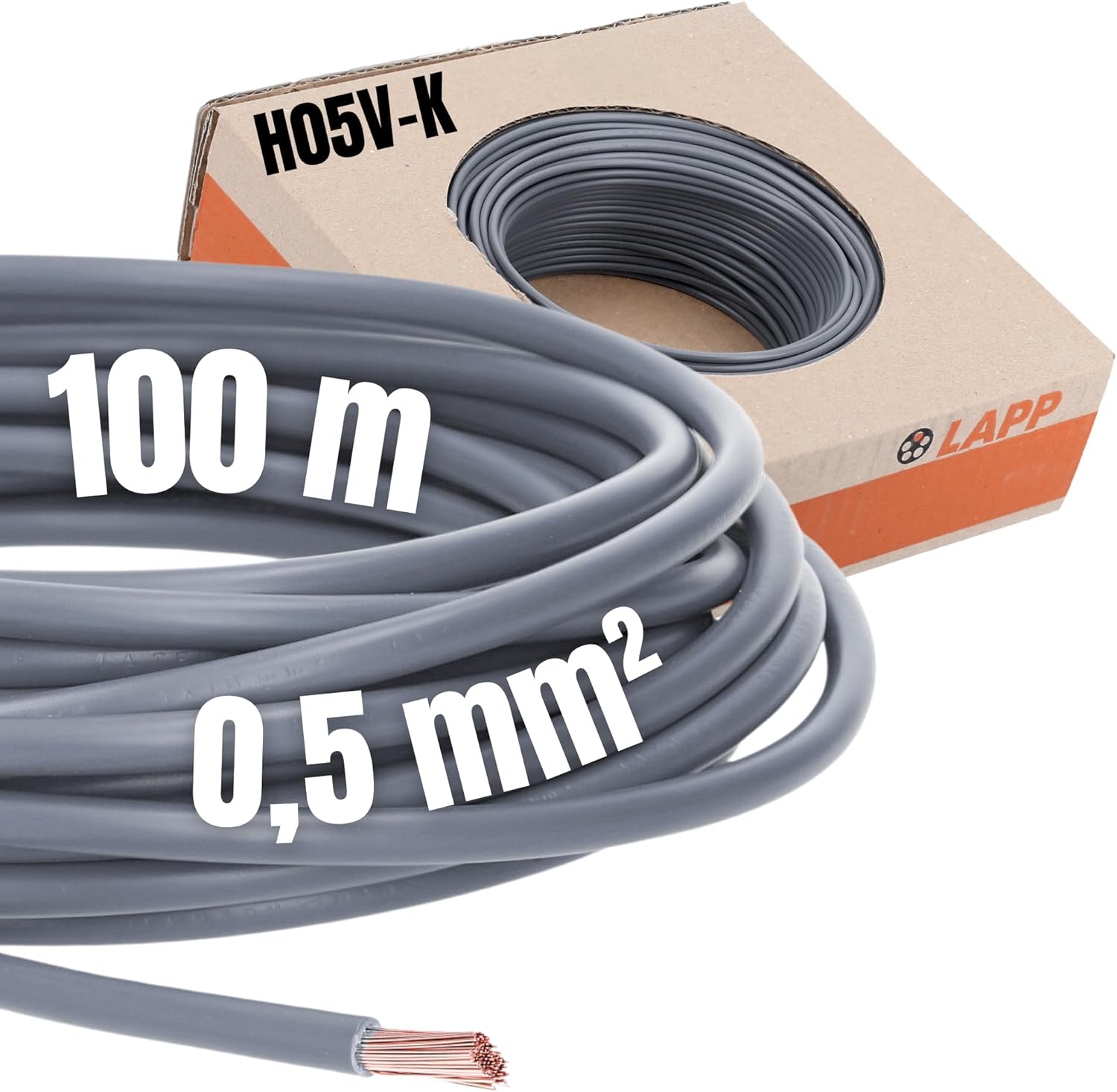 100 Meter Lapp 4510061 H05V-K 0,5 mm² grau I Verdrahtungsleitung I Aderleitung flexibel I PVC ...