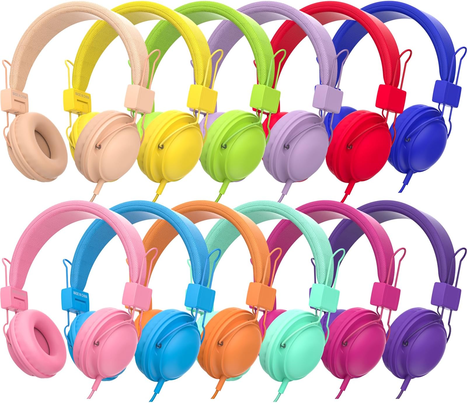 Amazon.com: MIXCU Kids Headphones Bulk 12 Pack for School Wired, Colorful Classroom Rainbow ...
