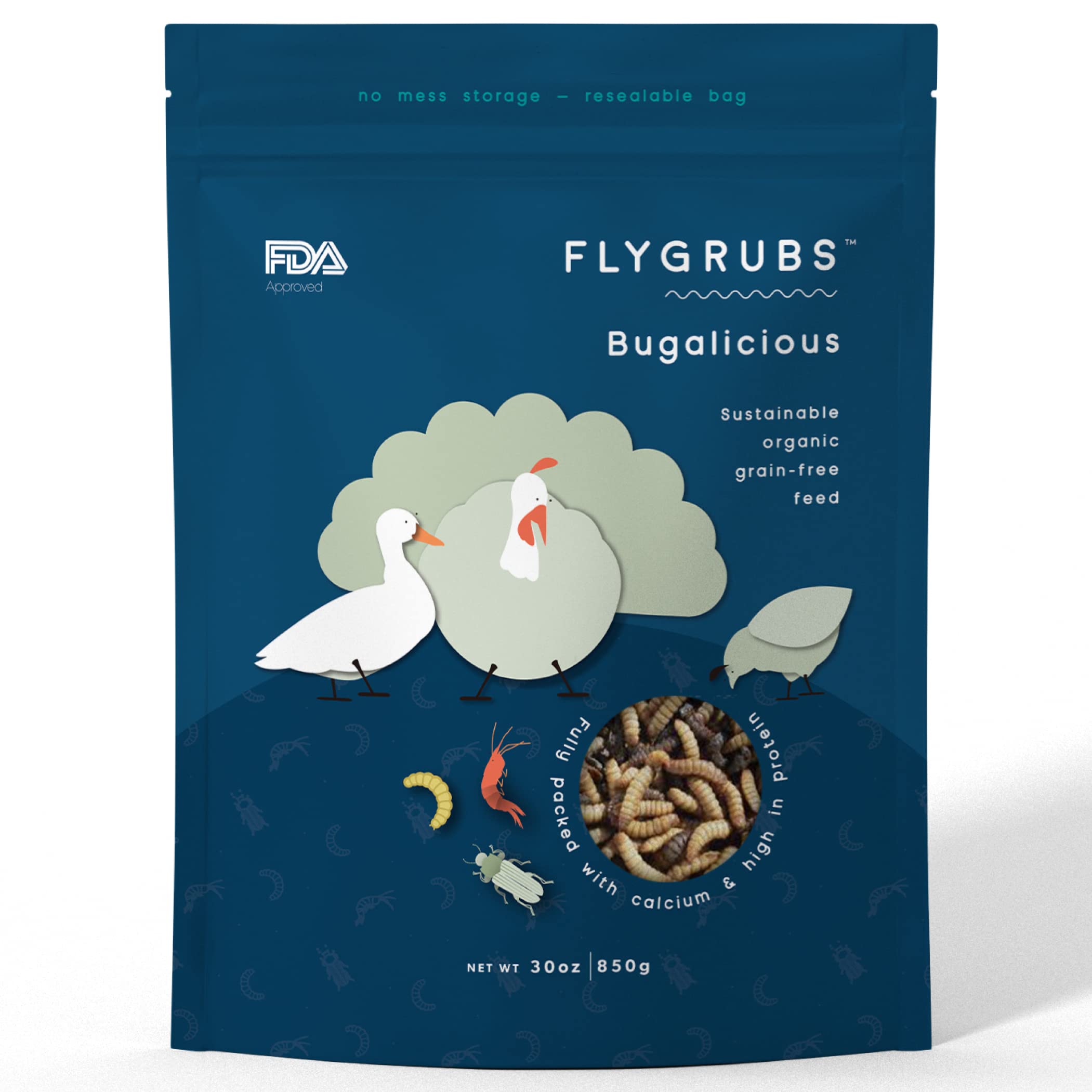 FLYGRUBS Bugalicious 30 oz Natural Dried Mealworms, Bug, Seafood Mix ...