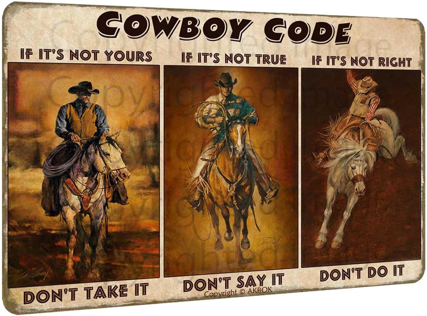 Amazon.com: Cowboy Metal Tin Sign,Cowboy Riding Horse Cowboy Code,Retro ...