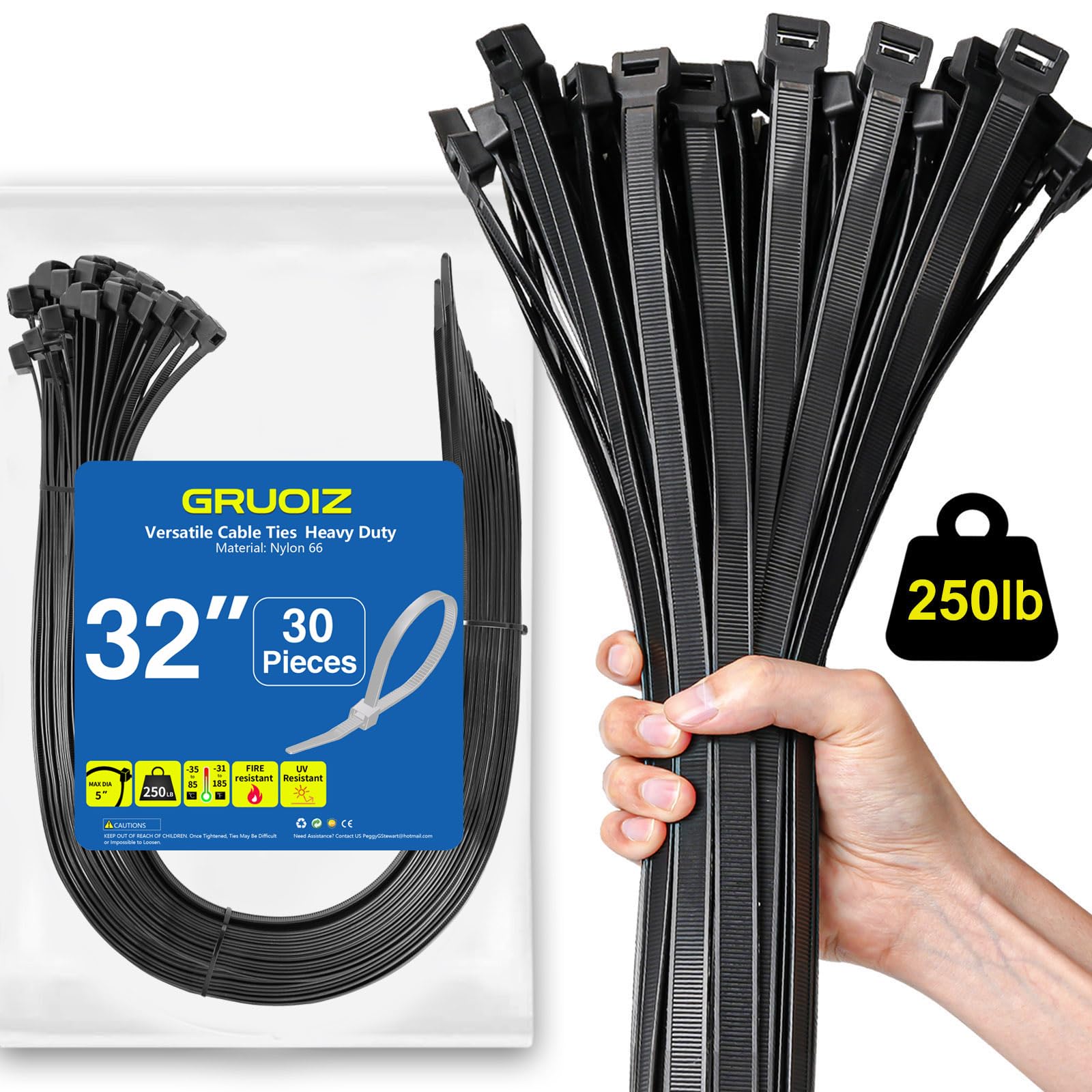 Amazon.com: 32Inch Heavy Duty Black Zip Ties with 250lbs Tensile ...