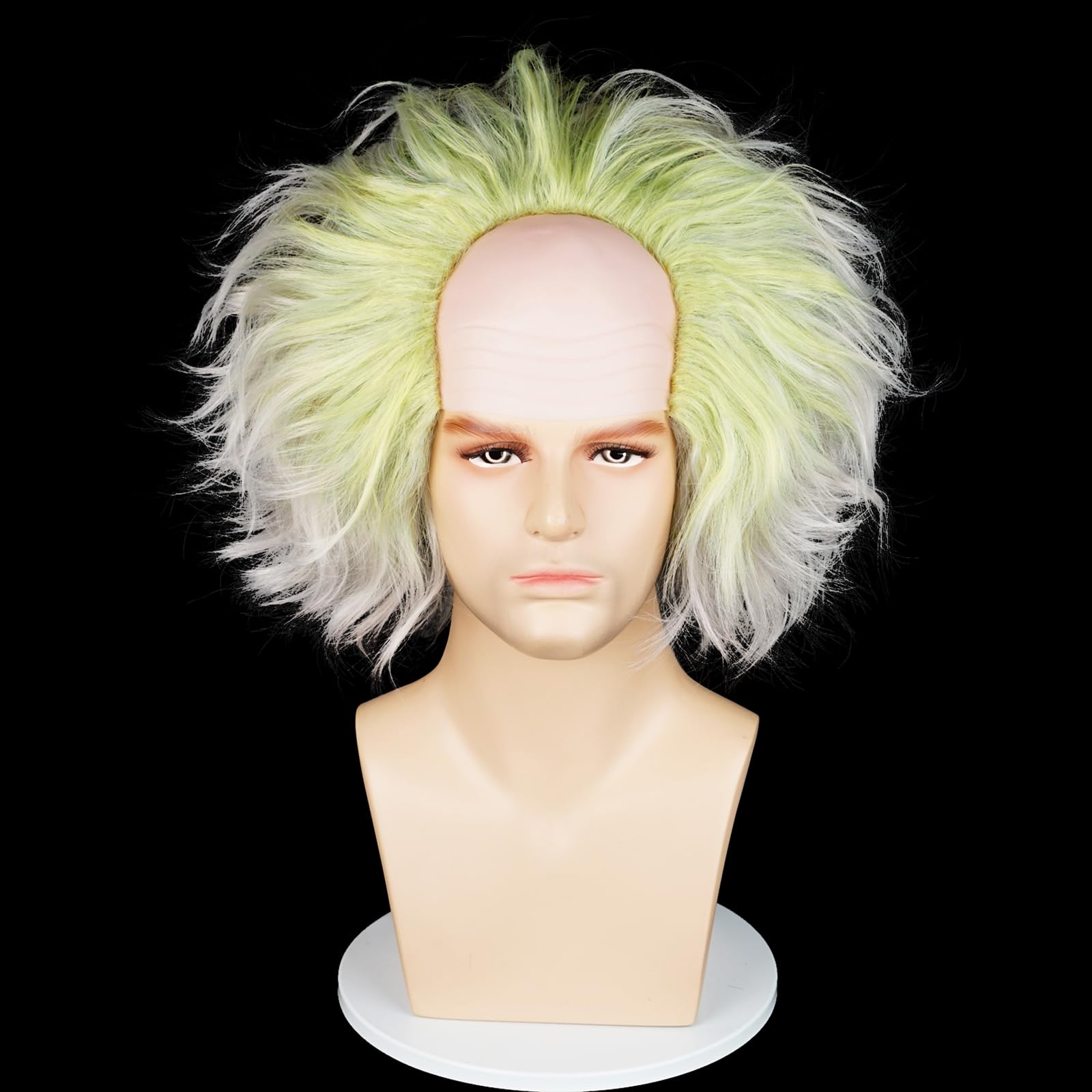 Amazon.com: Probeauty Green mixed White Funny Wigs Short Balding Wig ...