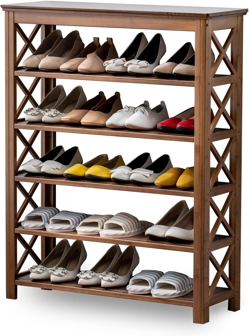 Amazon.com: Bamworld Shoe Rack 5 Tier Wooden Storage Benches Wood Free ...