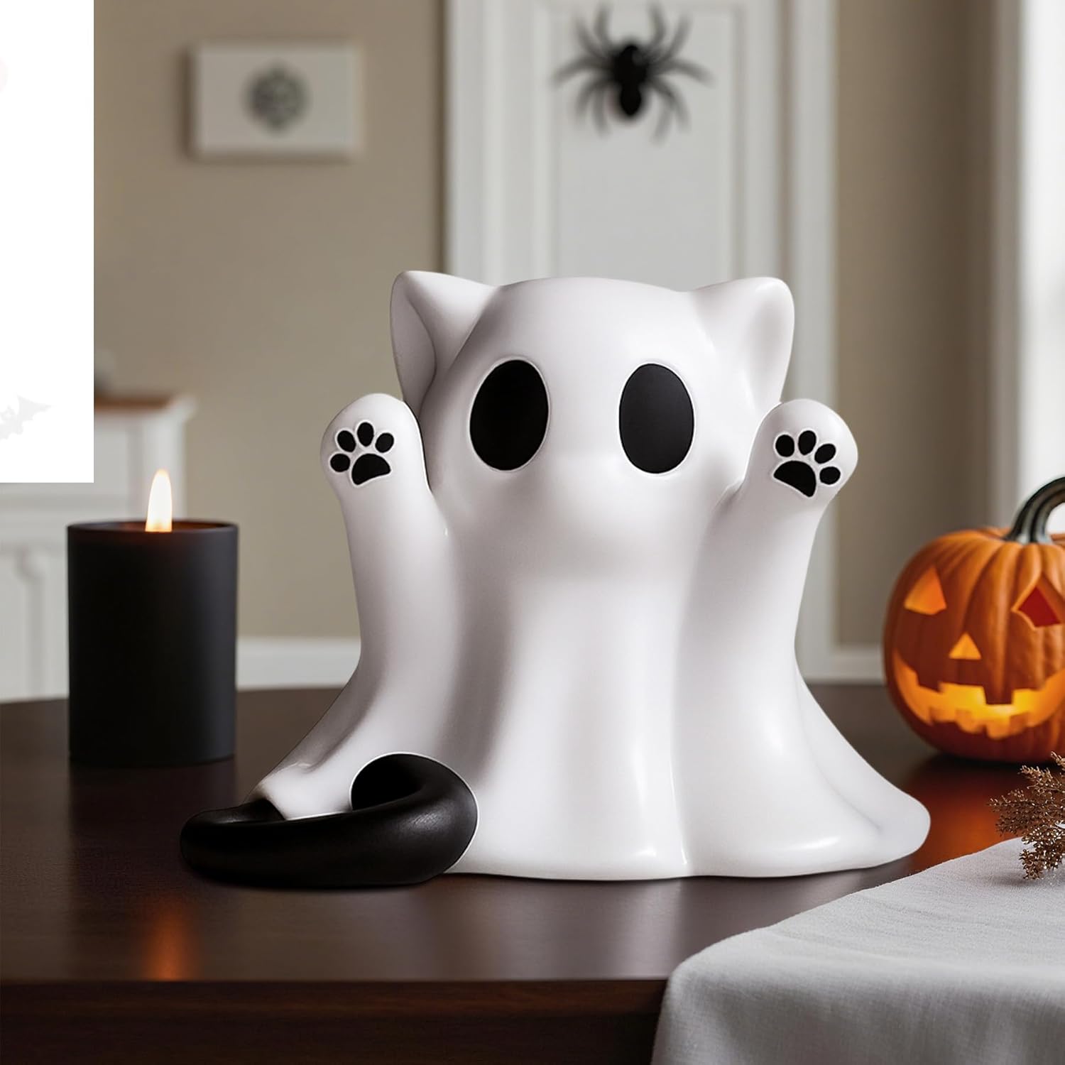 Amazon.com: AuraGlaze Halloween Ghost Statue, Cute Cat Ghost Figurines ...