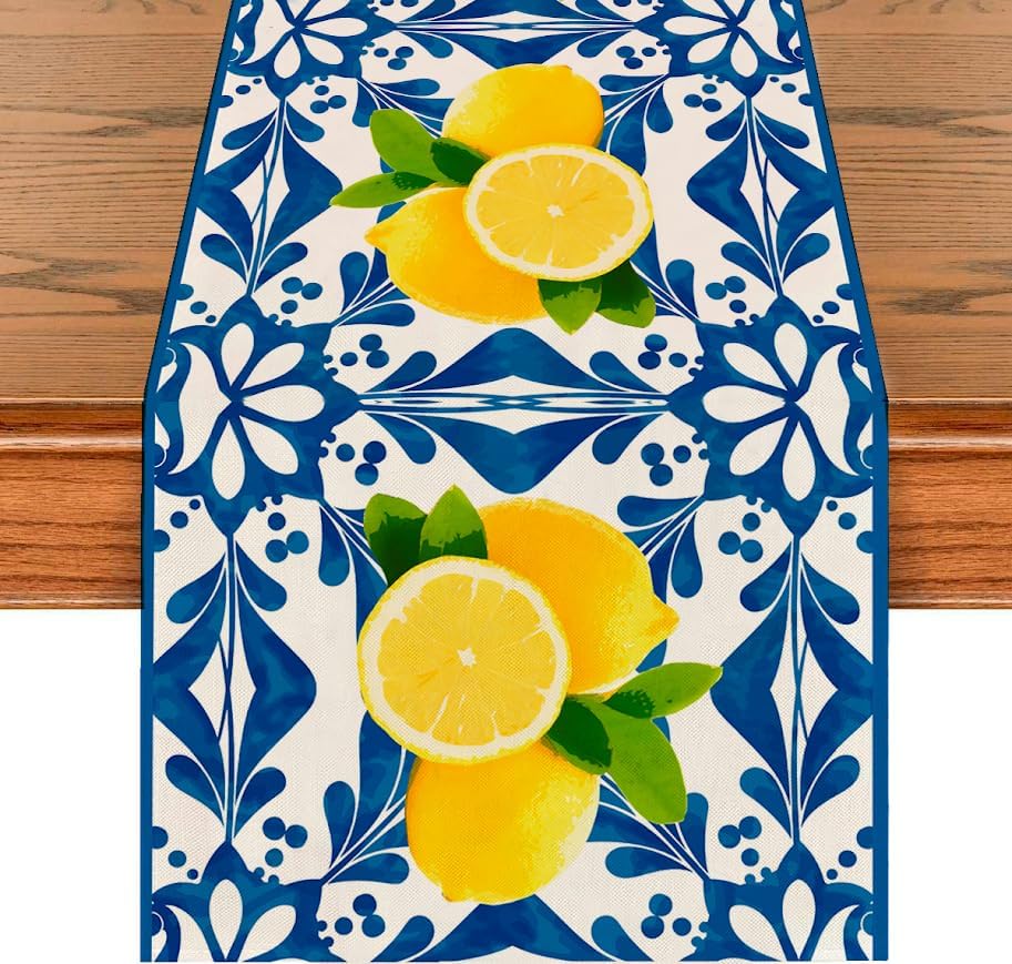 Amazon.com: Italy Blue Tiles Runner Decorative, Italian Lemons Summer ...