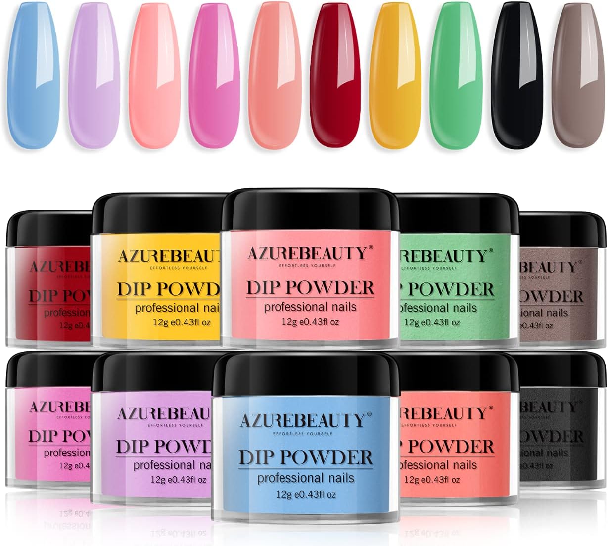 AZUREBEAUTY Dipping Powder with 10 Vibrant Colors Dip Powder Nails ...