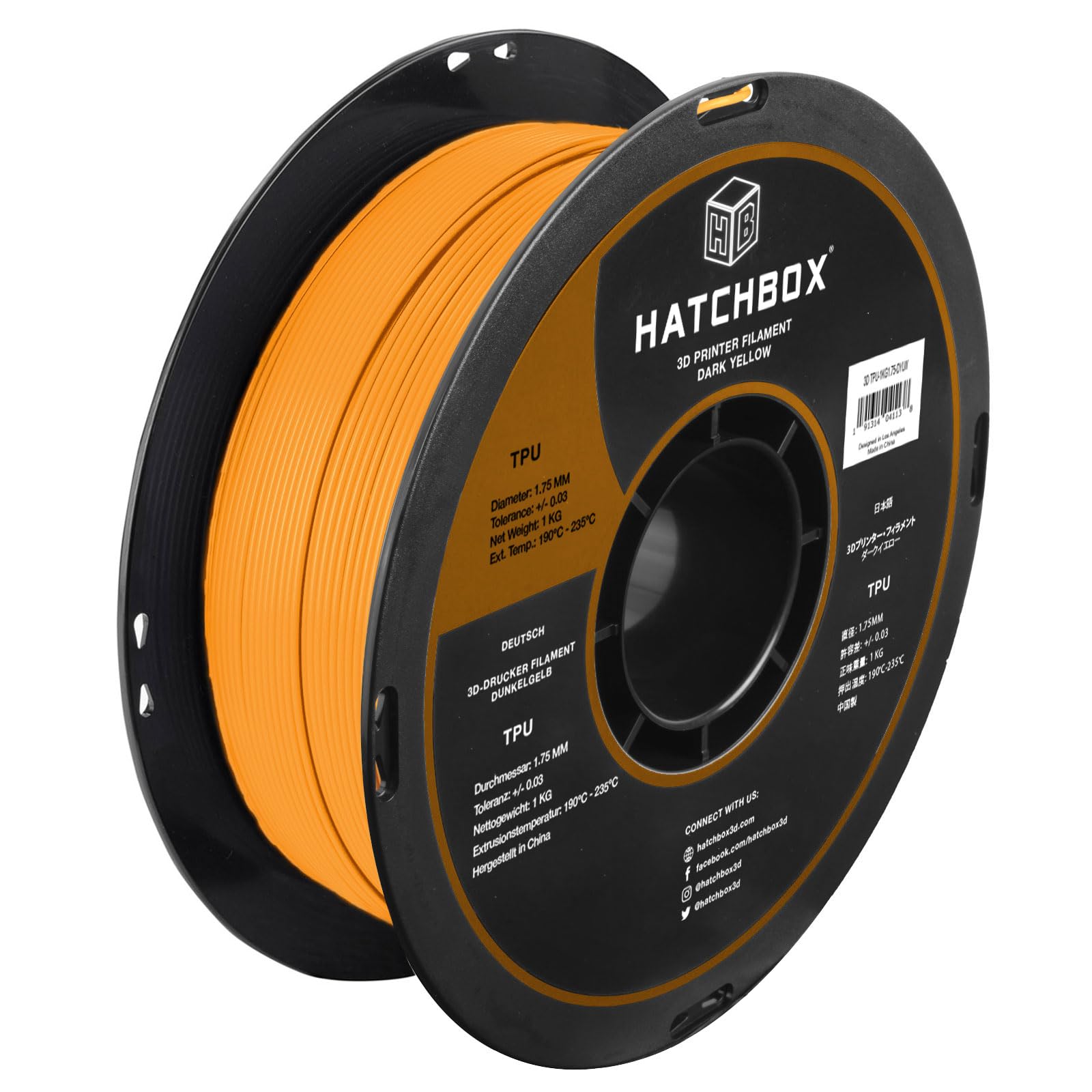 Snapklik.com : HATCHBOX 1.75mm Dark Yellow TPU 3D Printer Filament ...