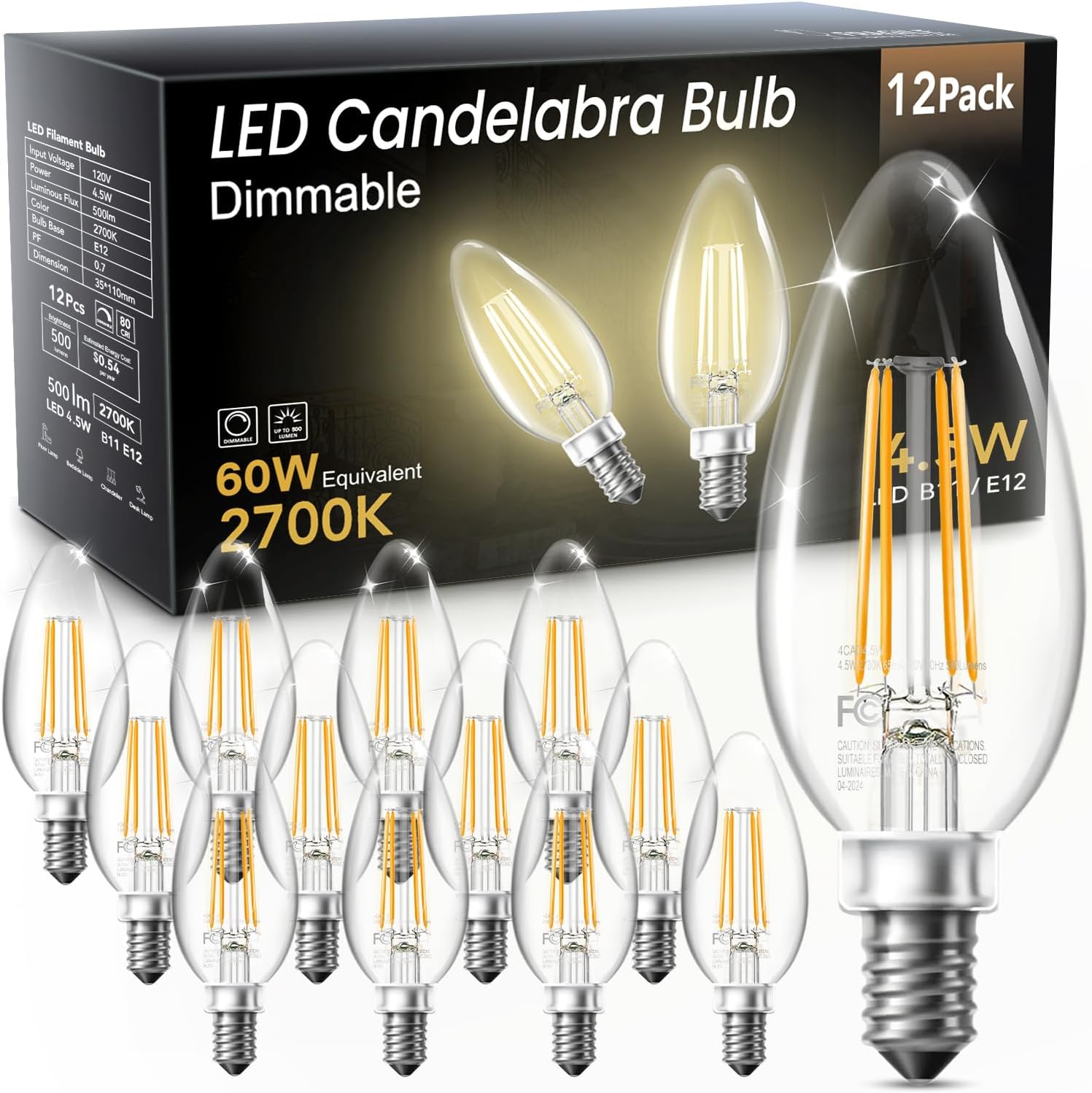LiteHistory Dimmable B10 led Bulb 6W Equal 60W led Candelabra Bulb ...