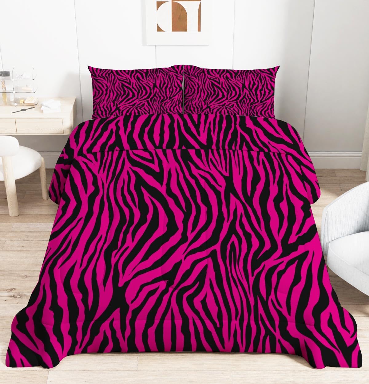 Amazon.com: LEWIJO Zebra Print Comforter Set Girls Women Pink Black ...