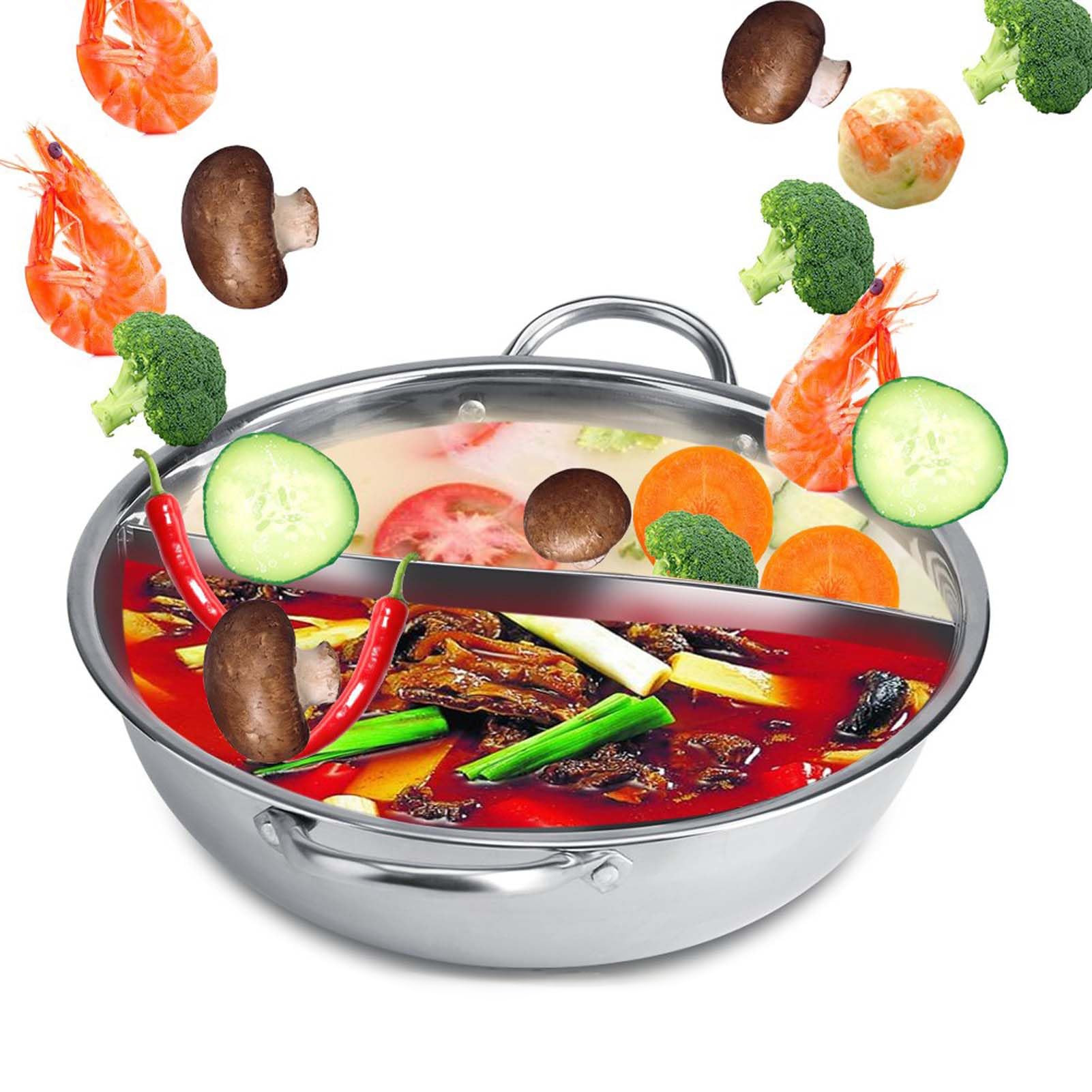 Amazon.com: Stainless Steel Hot Pot with Divider, Thick Nonstick Hot ...