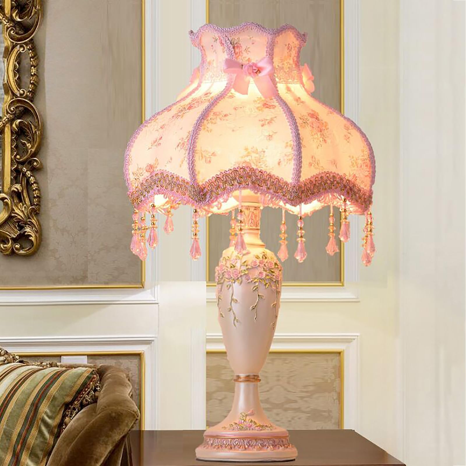 Amazon.com: SUZEPER Vintage Pink Table Lamp,Victorian Style Table Lamp ...