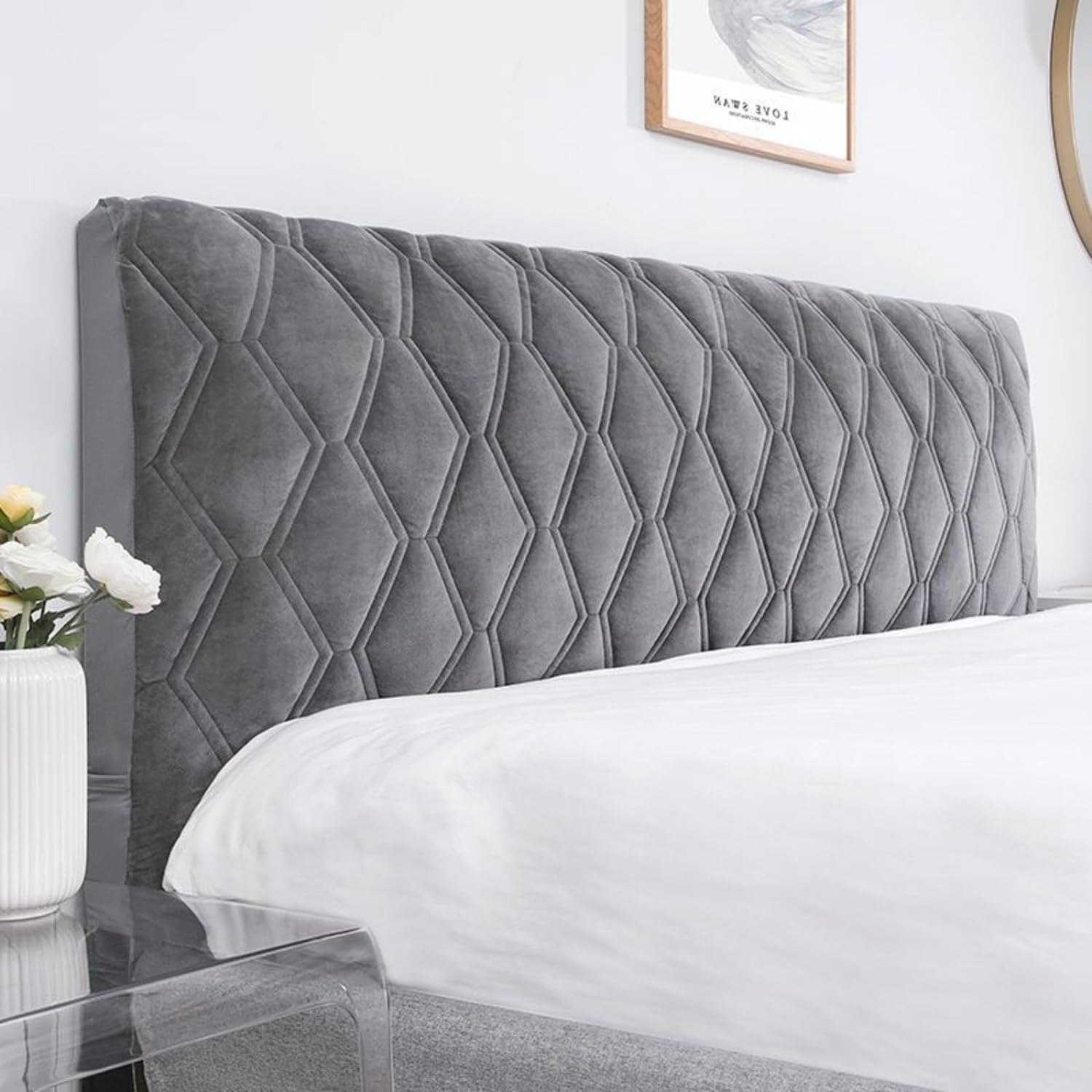 Amazon.com: Velvet Bed Headboard Cover for Full Queen Cal King Size ...