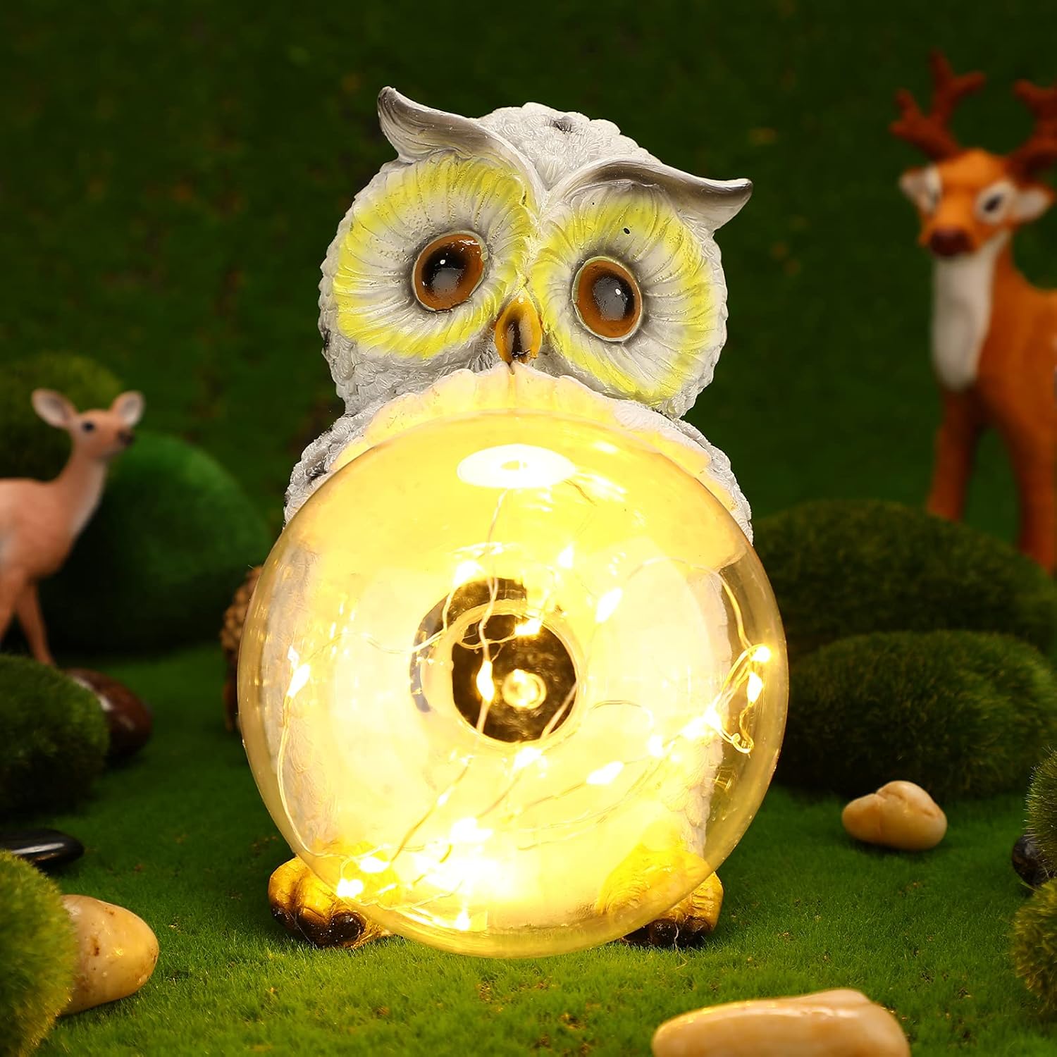 Animal Garden Statue with Light Outdoor Garden Decorative Adorable ...