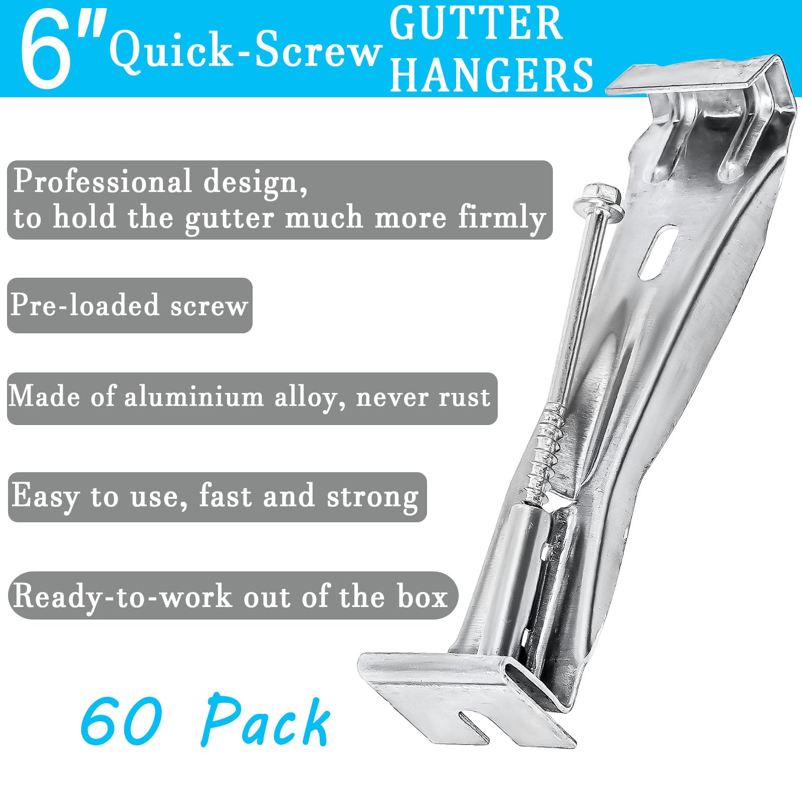 Snapklik.com : 6 Inch Gutter Hangers (60Pcs) Quick Screw Gutter Clips ...