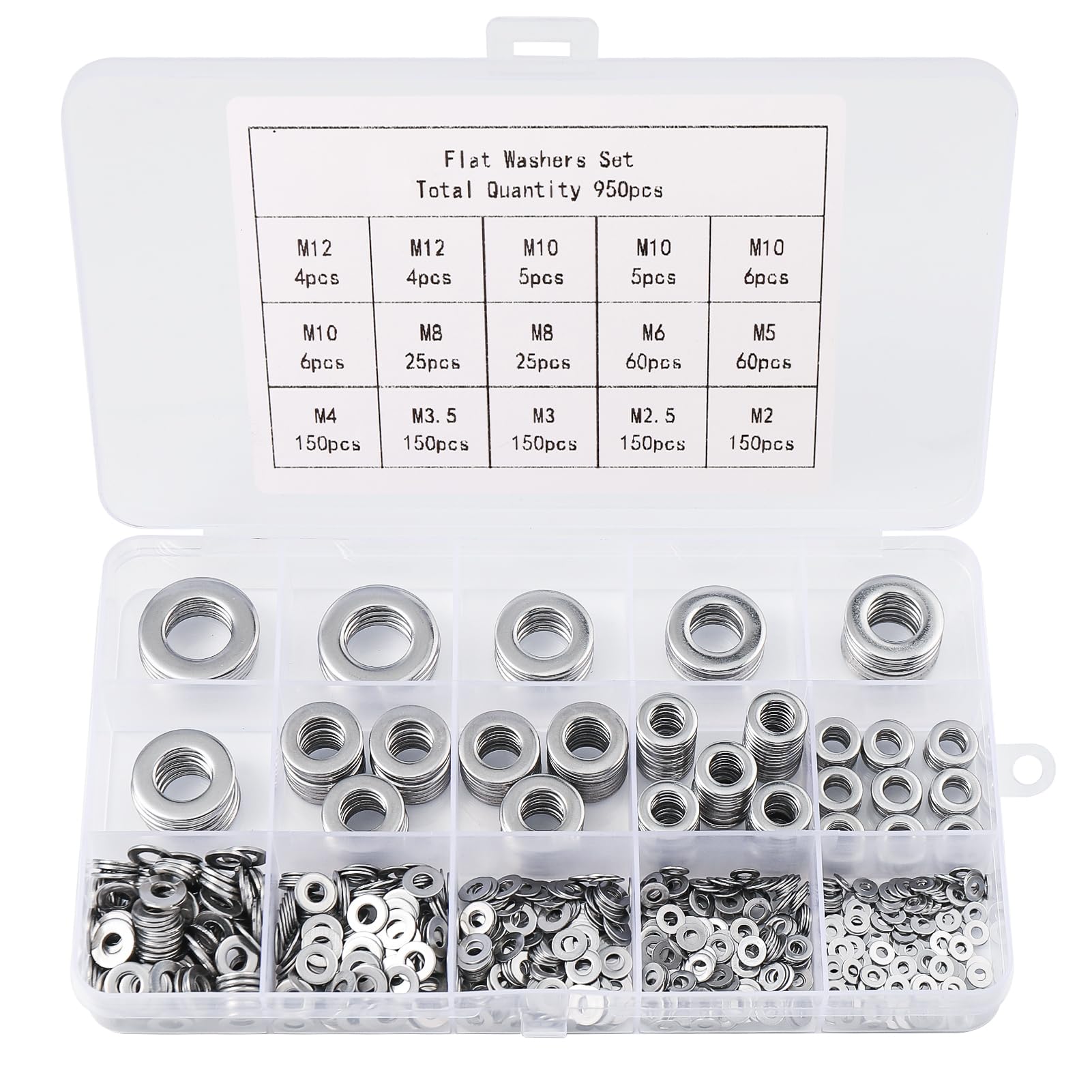 Washers, 950 Pcs Washers for Screws, 304 Stainless Steel Flat Washers ...